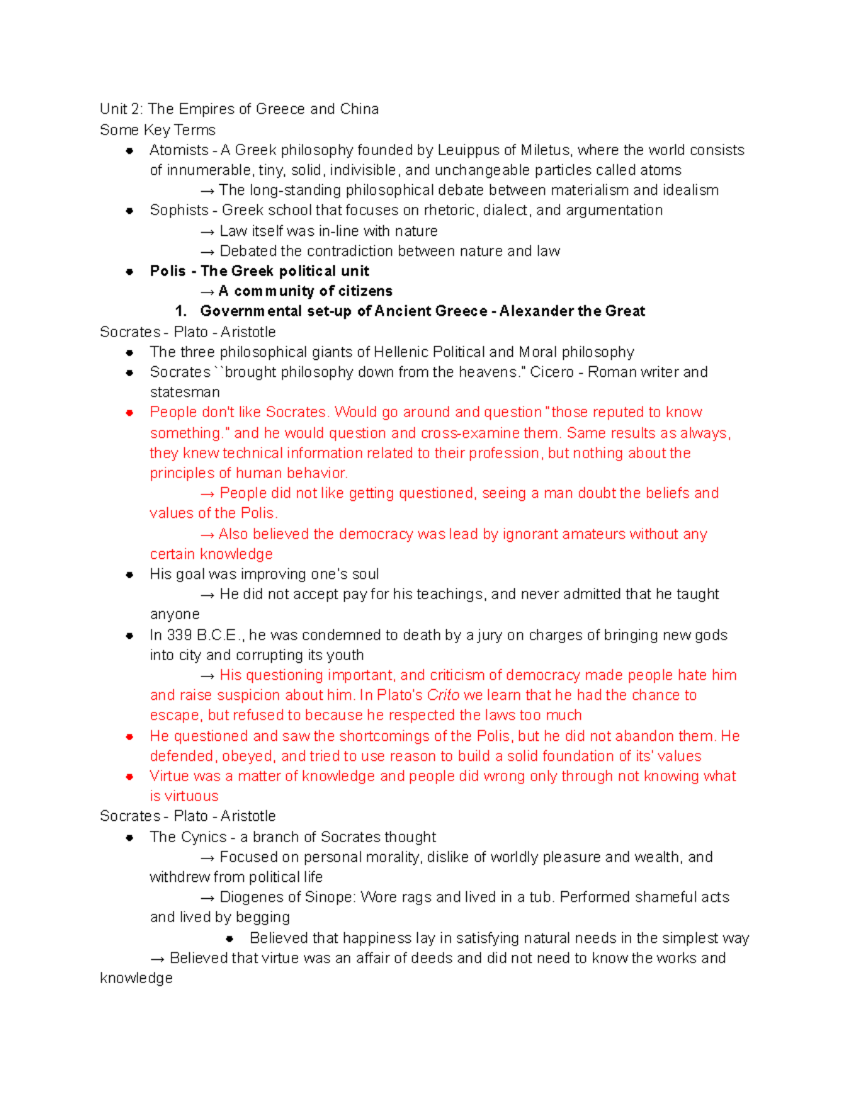 Unit 2 History 108 - Exam 2 - Unit 2: The Empires of Greece and China ...