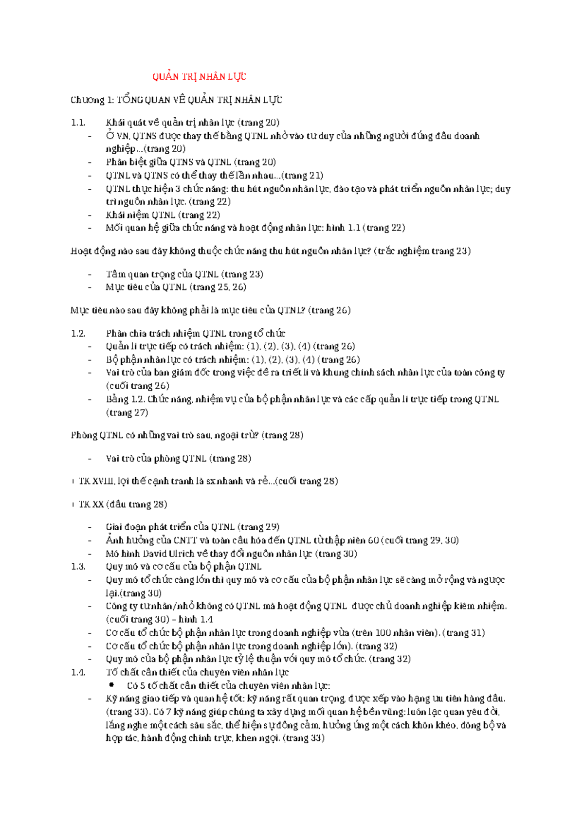 QUẢN TRỊ NHÂN LỰC - mục lục - QU ẢN TR Ị NHÂN L ỰC Ch ương 1: T ỔNG QUAN V Ề QU ẢN TR Ị NHÂN L ...