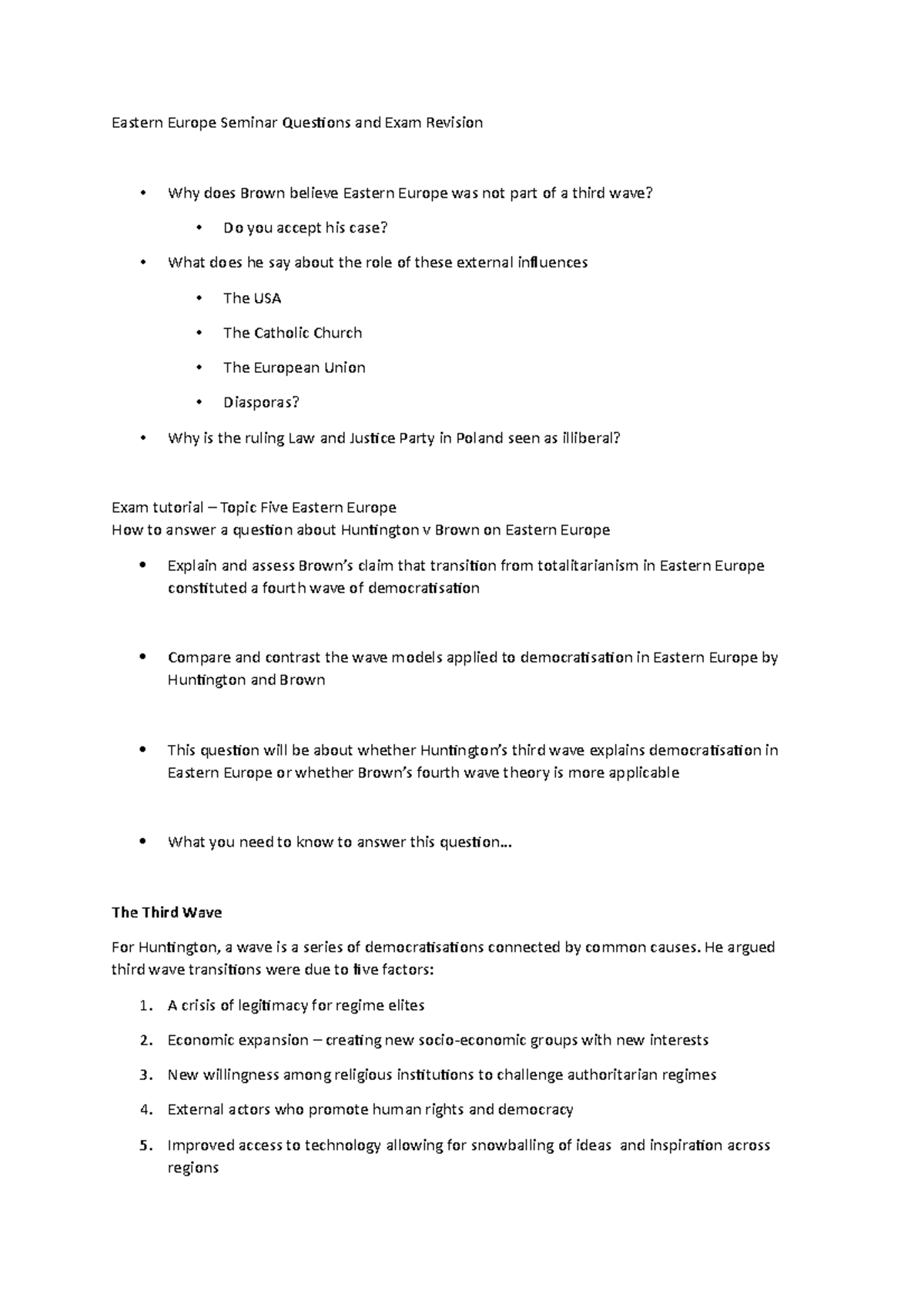 Eastern Europe Seminar Questions and Exam Revision - He argued third ...