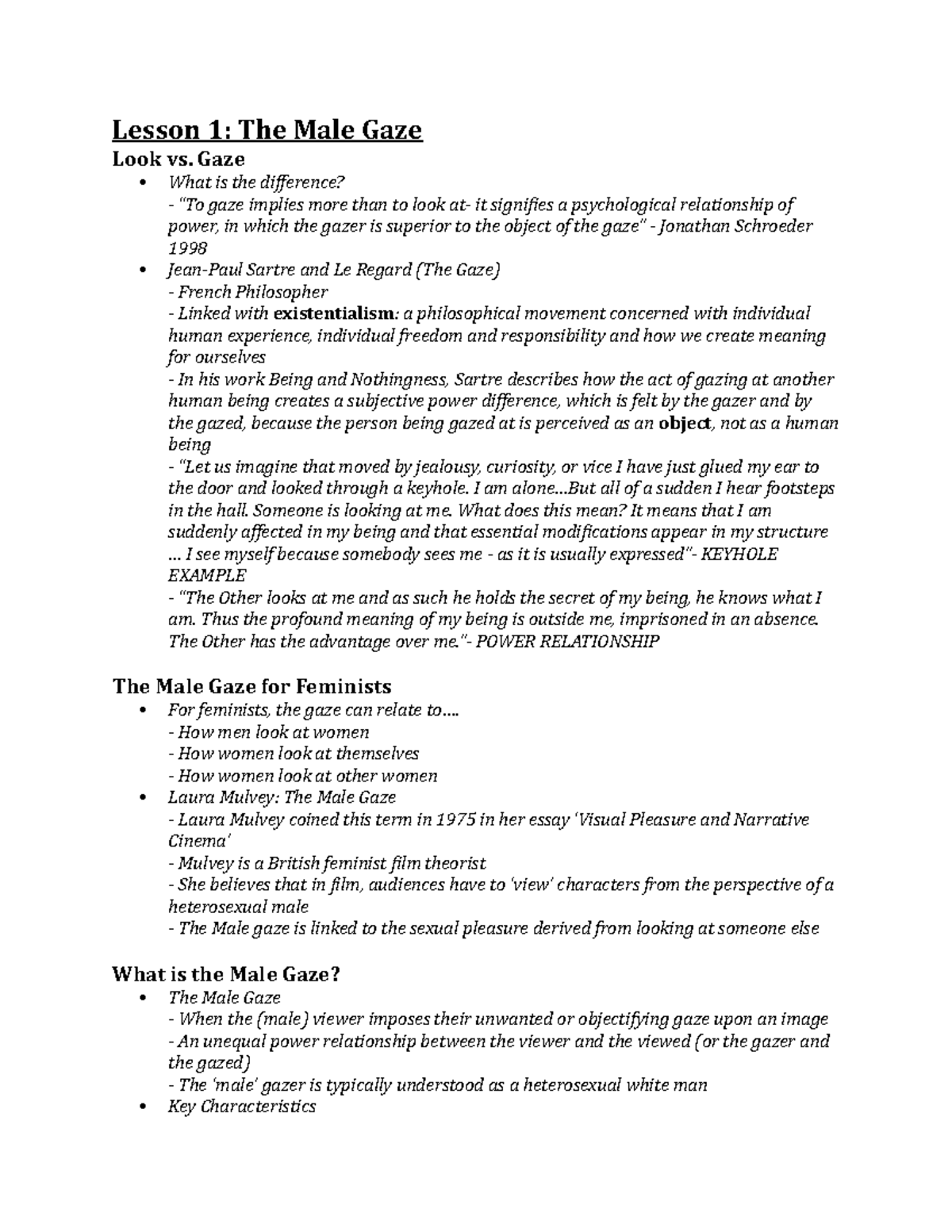 Lecture 1: The Male Gaze - Lesson 1: The Male Gaze Look vs. Gaze What ...