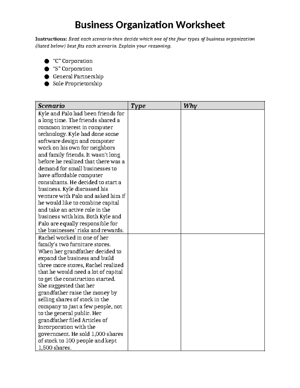 Business Organization Worksheet 083022 - Business Organization ...