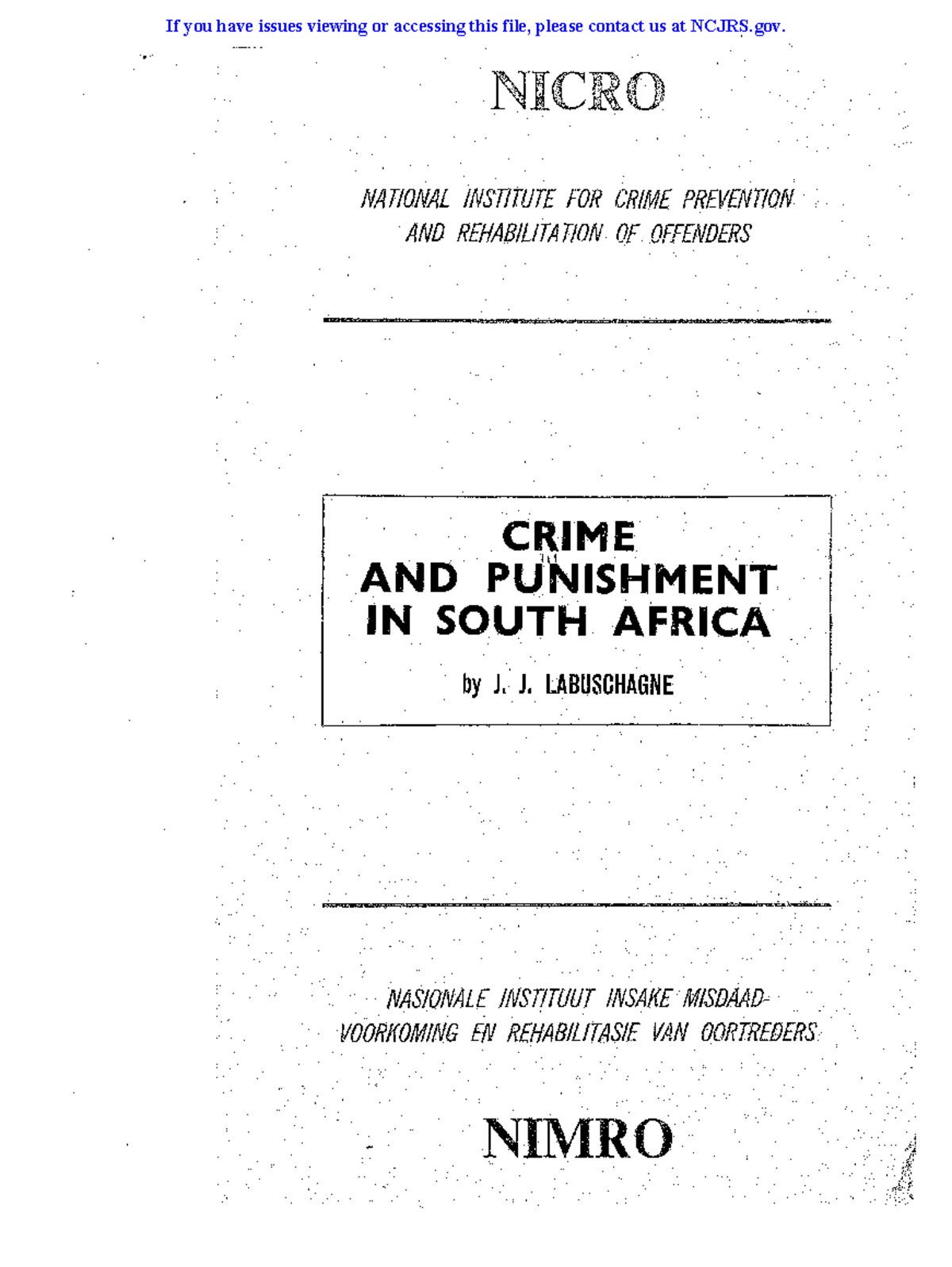 Crime and Punishment in South Africa - NATIONAL INSTITUTE fOR ~I?IME ...
