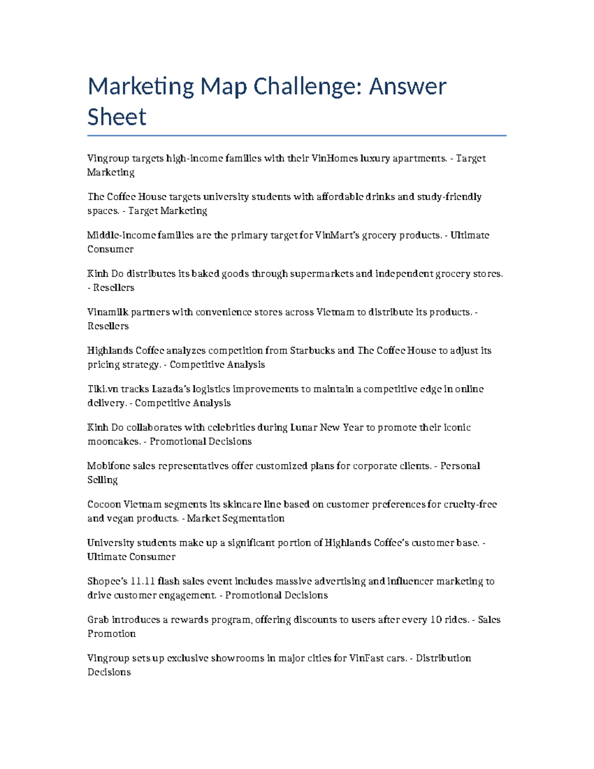 Marketing Map Challenge Answer Sheet for Student Version - Marketing ...