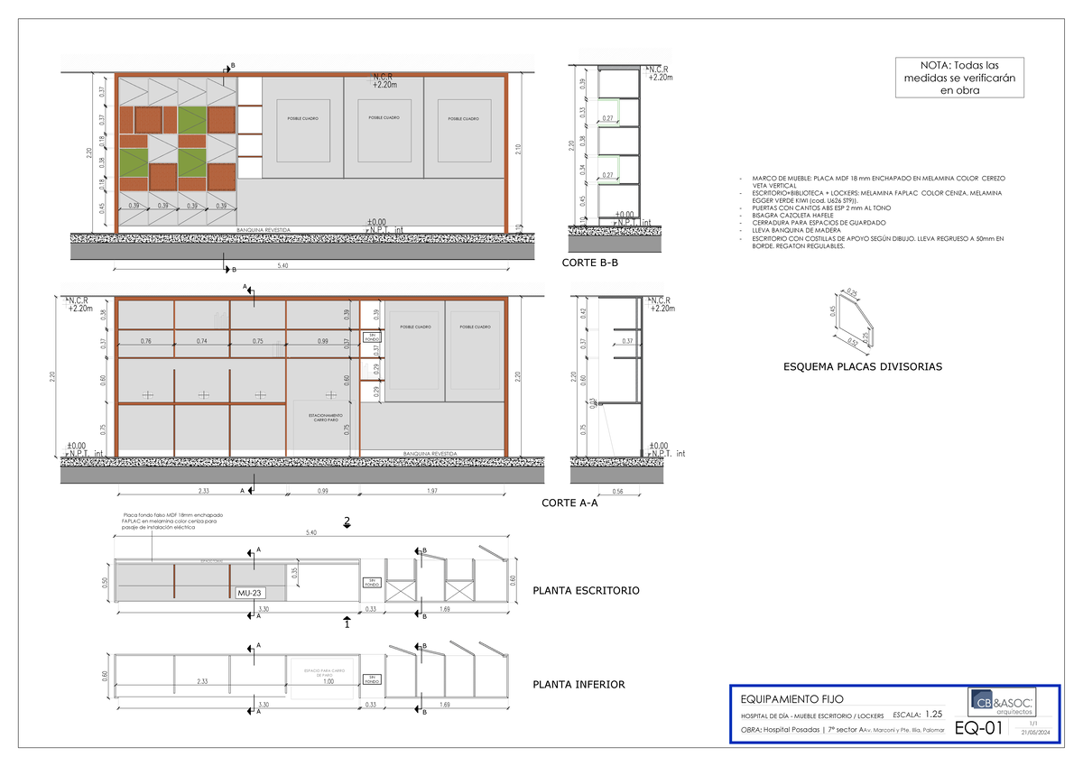 20 HP - H DIA Lockers - planos lokesr - A A BANQUINA REVESTIDA A B A B PLANTA ESCRITORIO A B 1 2 ...