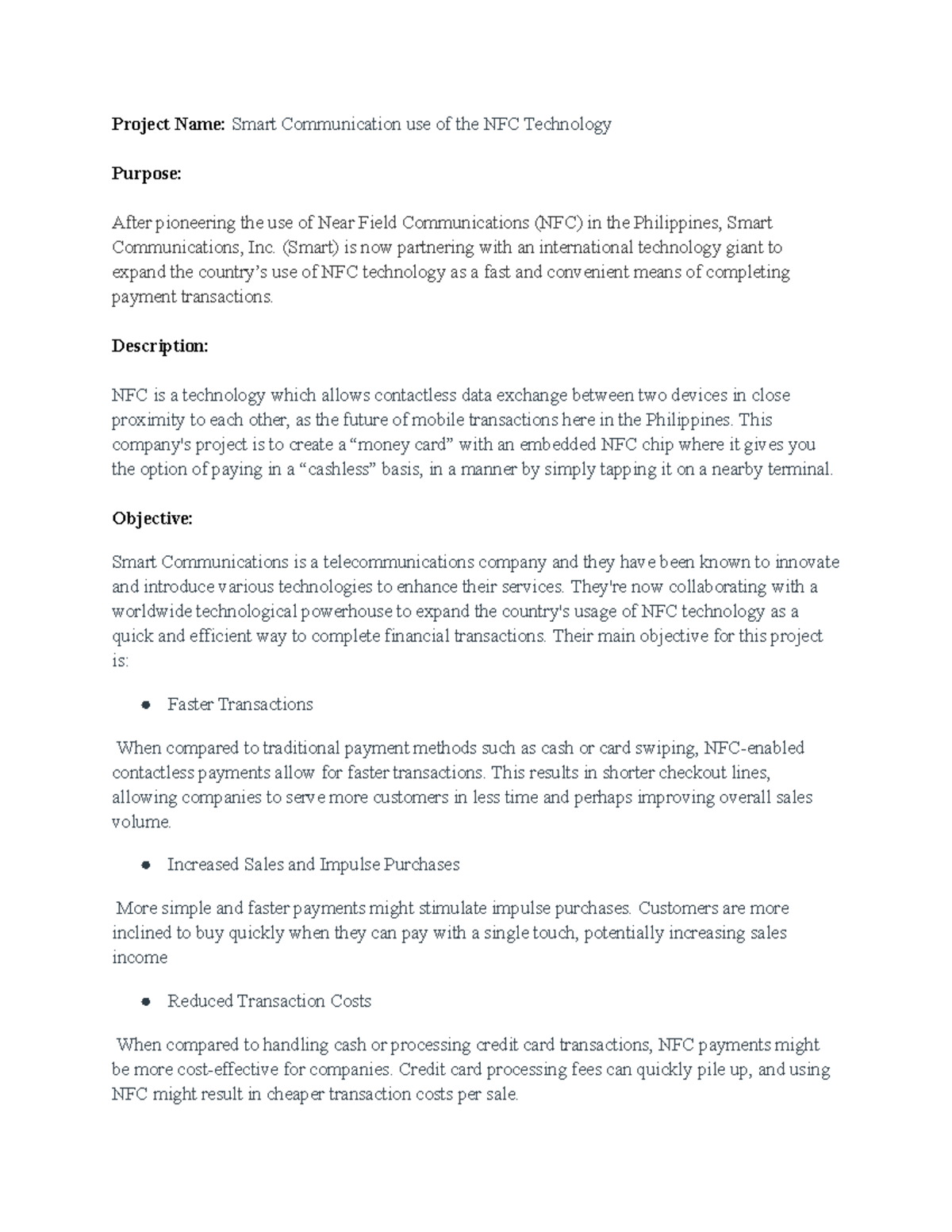 Project charter - Project Name: Smart Communication use of the NFC ...