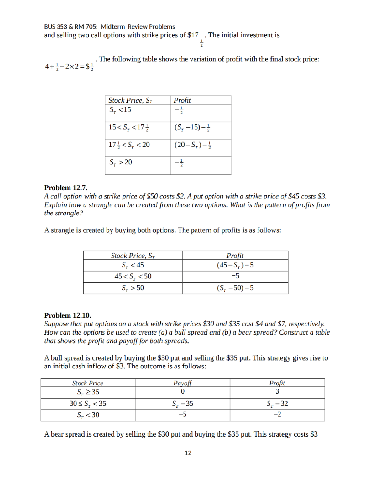 BUS 353 & RM 705 Midterm Review Problems 12 - Humanities Social Sciences - Studocu