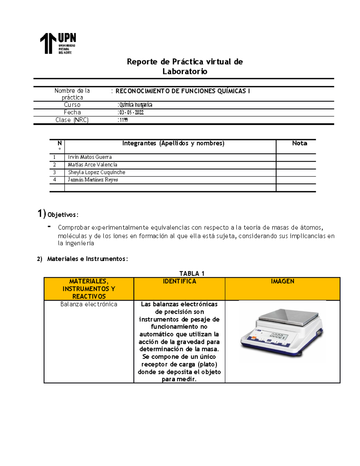 Formato - Reporte de resultados laboratorio - Reporte de Práctica virtual de Laboratorio Nombre ...