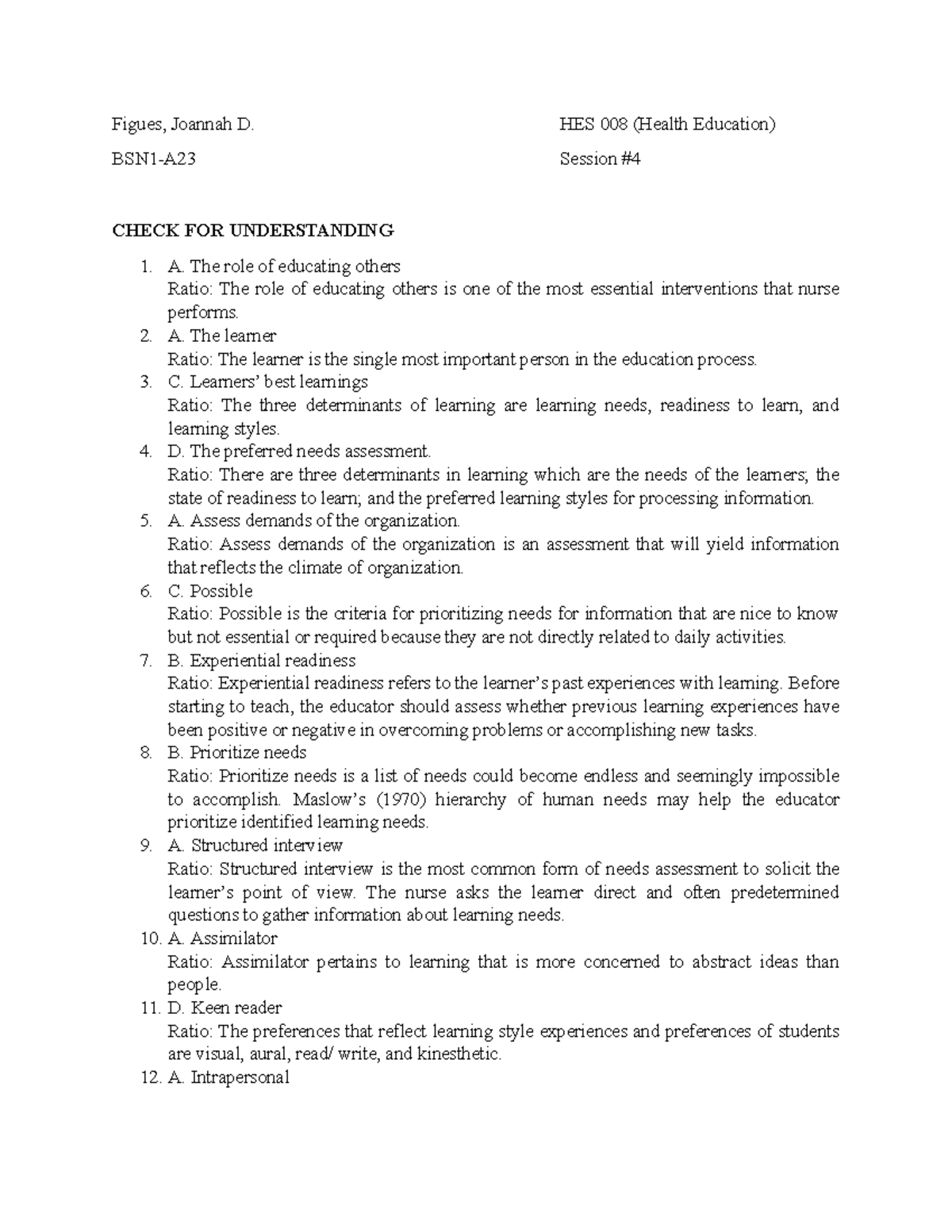 Session 4 - HES 008 - Figues, Joannah D. HES 008 (Health Education) BSN1-A23 Session # CHECK FOR ...