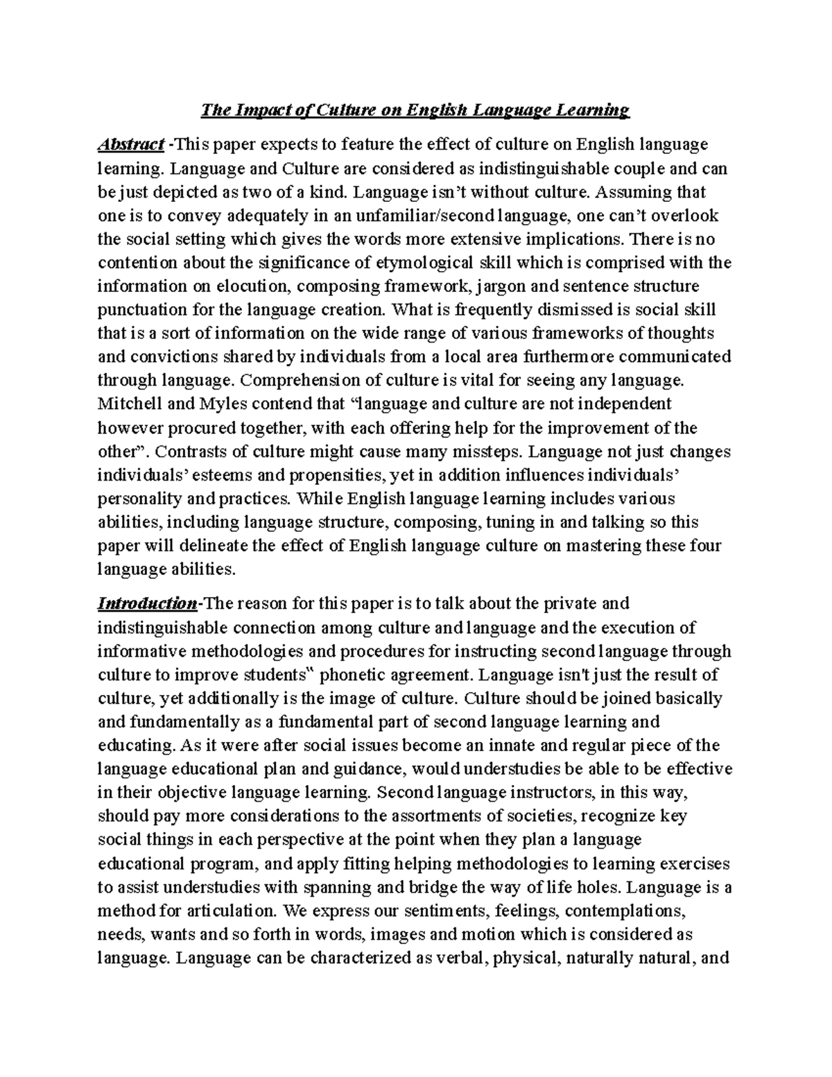 The Impact of Culture on English Language Learning - Language and ...