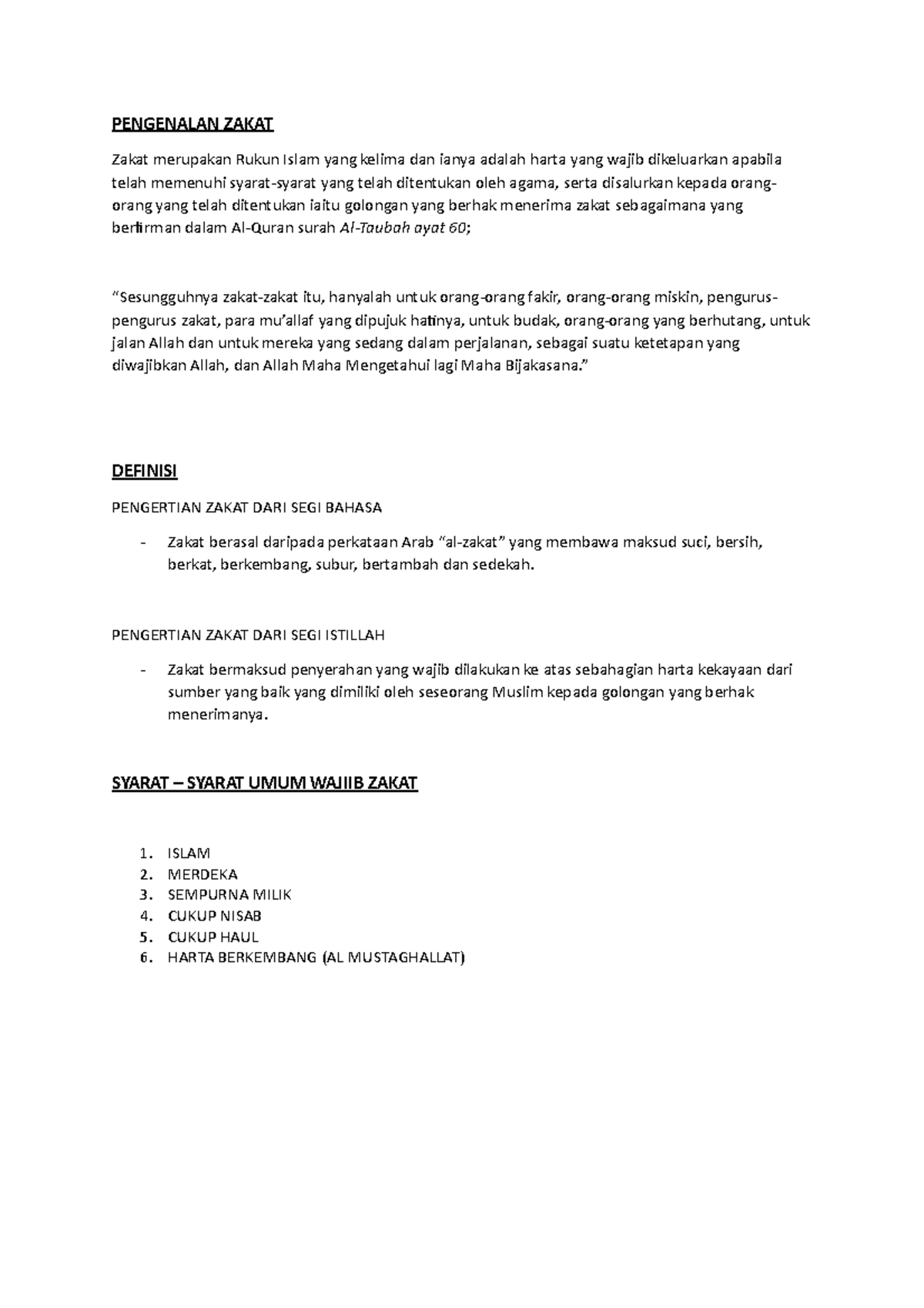 CTU 231 Pengenalan Zakat - PENGENALAN ZAKAT Zakat merupakan Rukun Islam ...