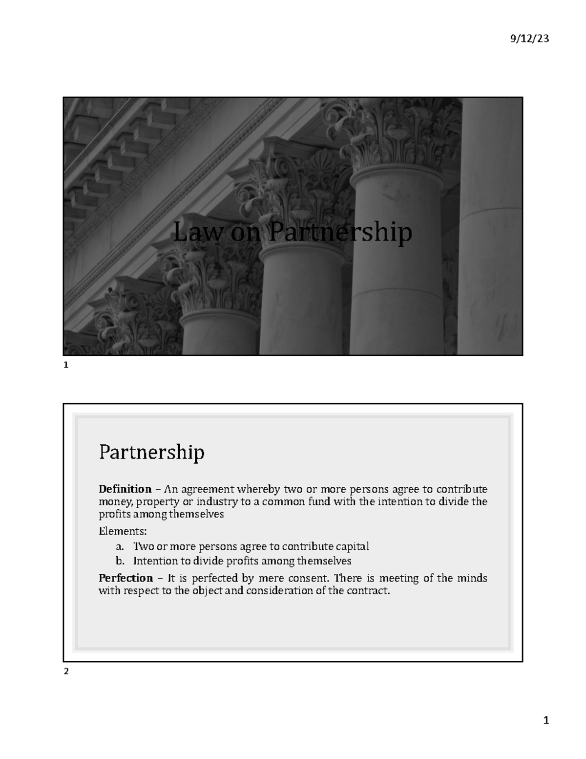 Notes Law on Partnership - Law on Partnership 1 Partnership Definition ...