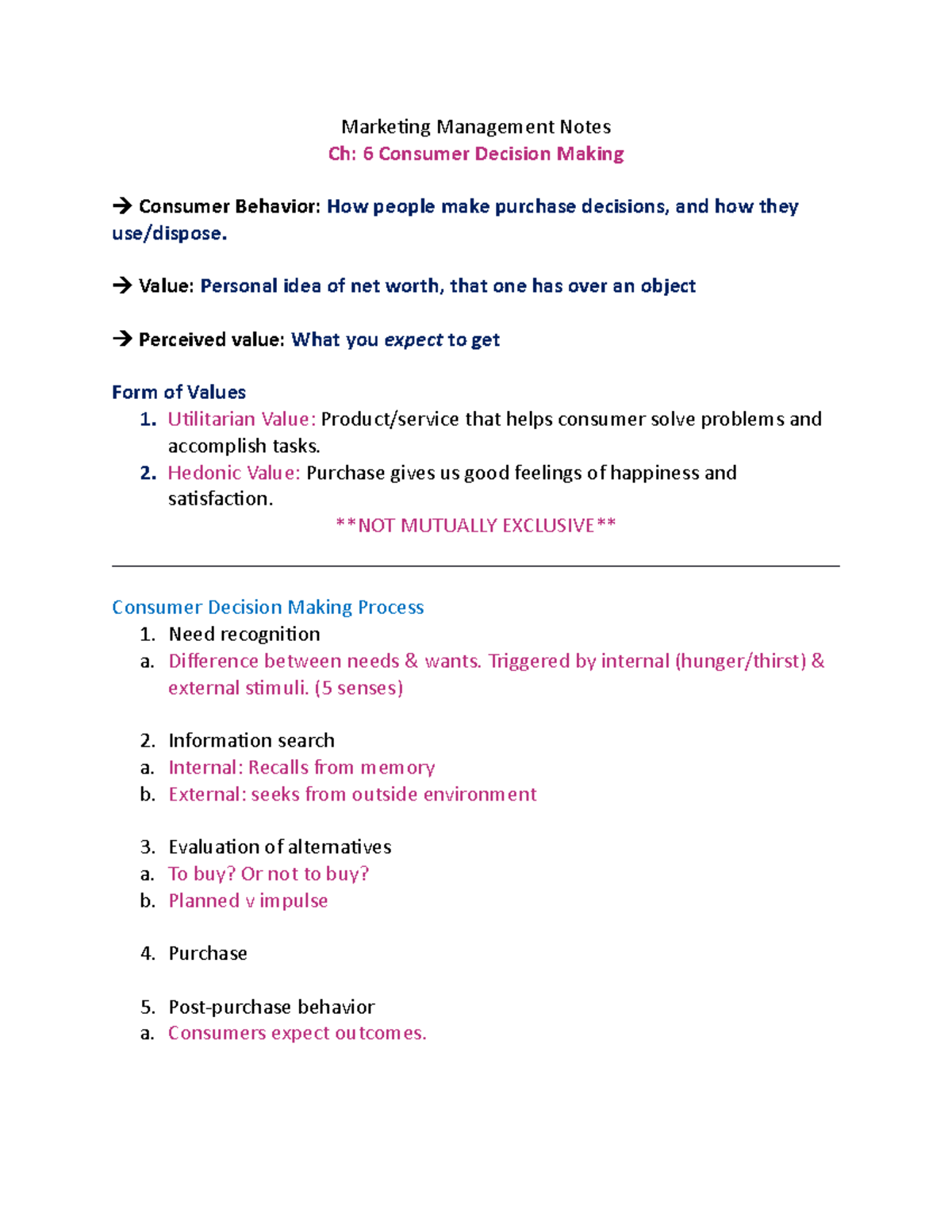 CH6: Consumer Decision Making - Marketing Management Notes Ch: 6 ...