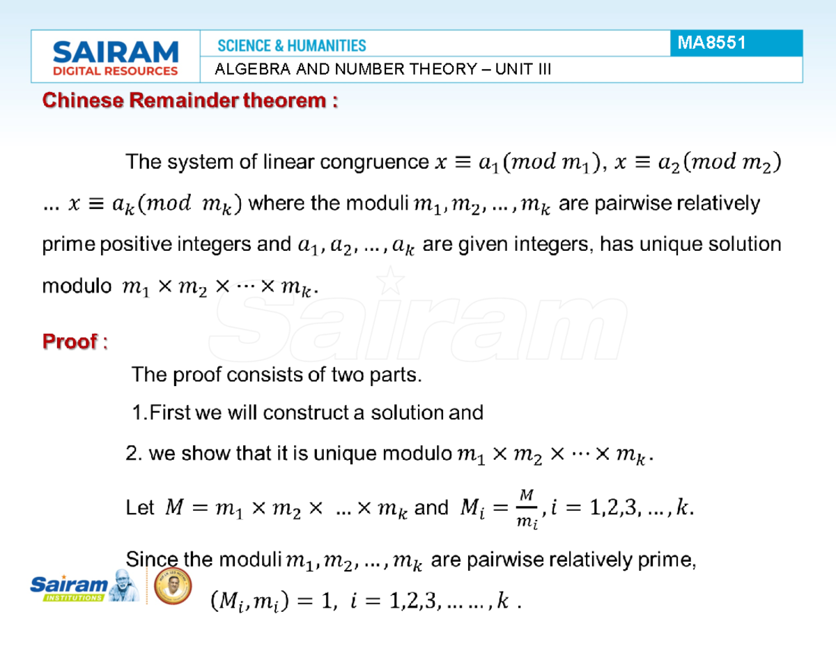 4.6 Chinese Remainder Theorem - Problem Solving in Python programming ...