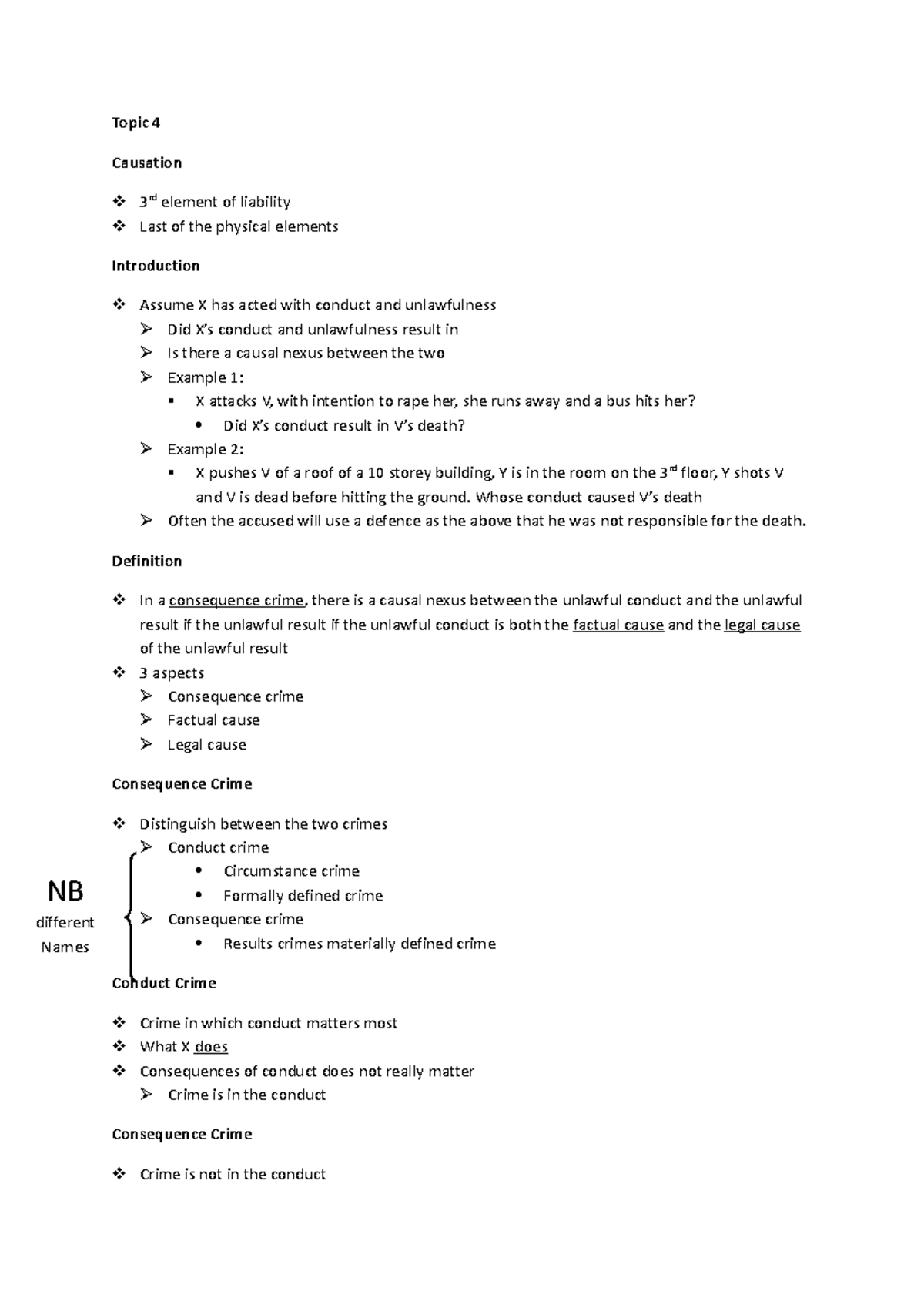 Topic 4 Summarized Lecture Notes Topic 4 Causation 3 Rd Element Of Liability Last Of The