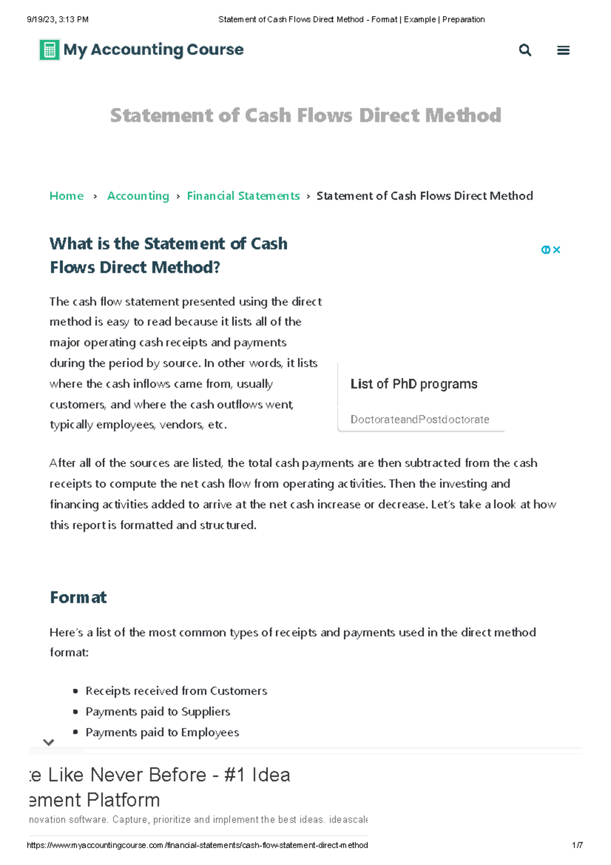 Cash Flows Direct Method - In other words, it lists ####### where the ...