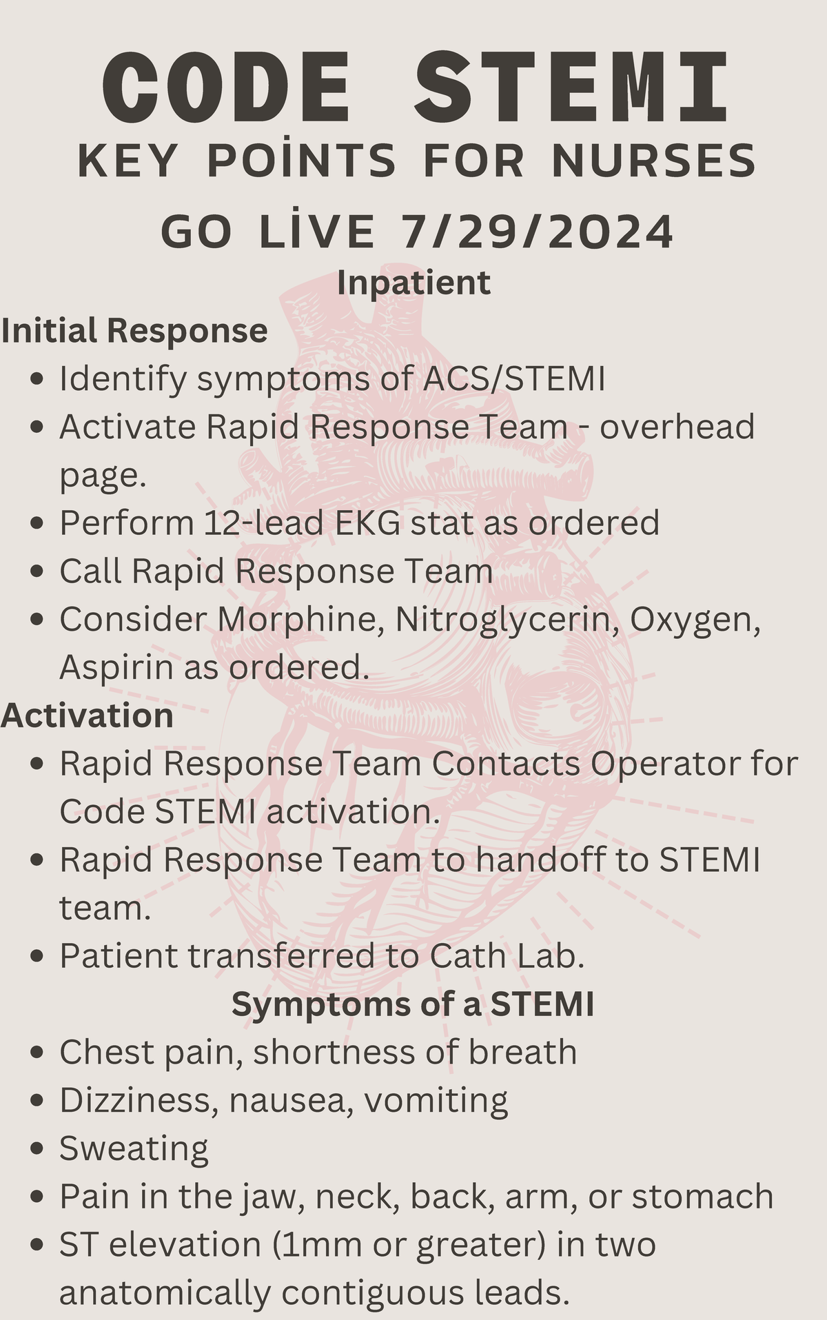 Code Stemi - CODE STEMI KEY POİNTS FOR NURSES GO LİVE 7/29/ Inpatent ...