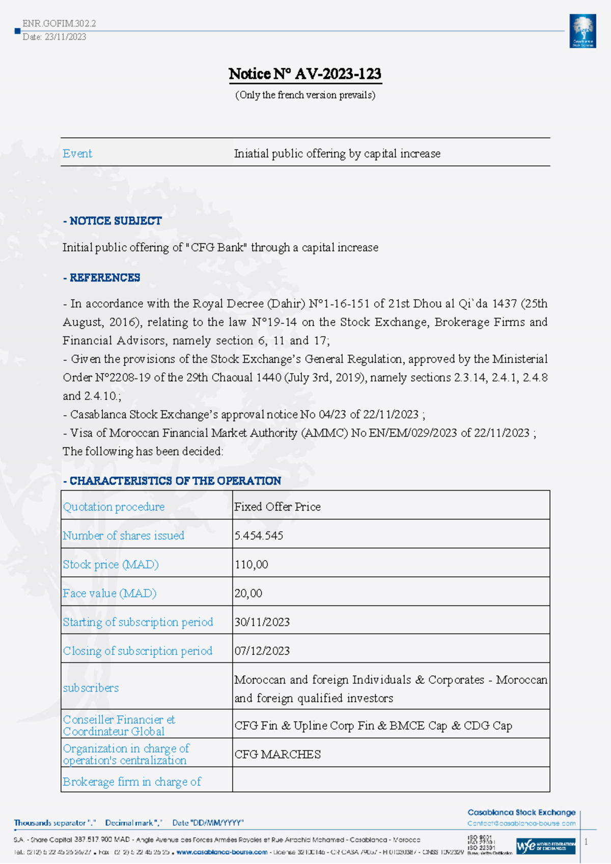 Av-2023-123 en - Work - Notice N° AV-2023- (Only the french version ...