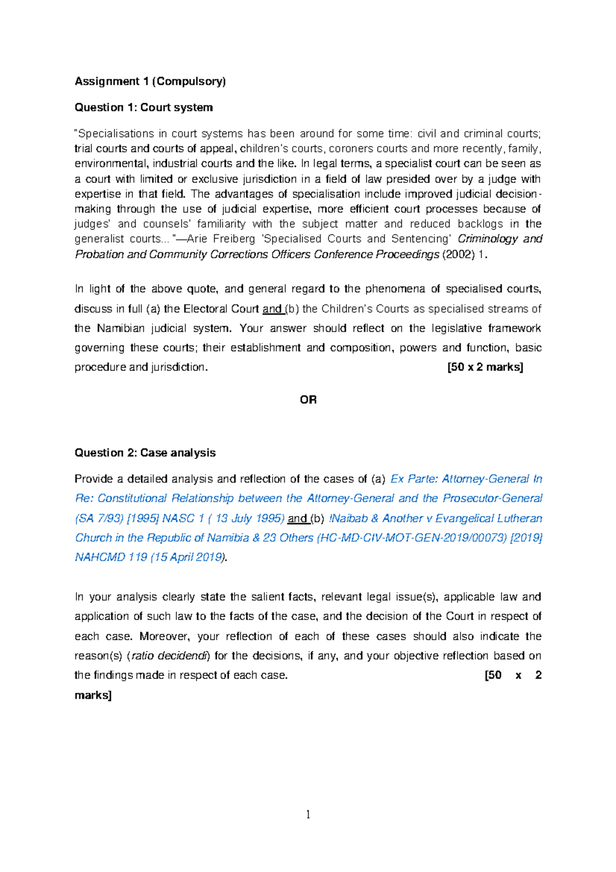 JIL3510 Intro to Law Assignments 2020 - Assignment 1 (Compulsory ...