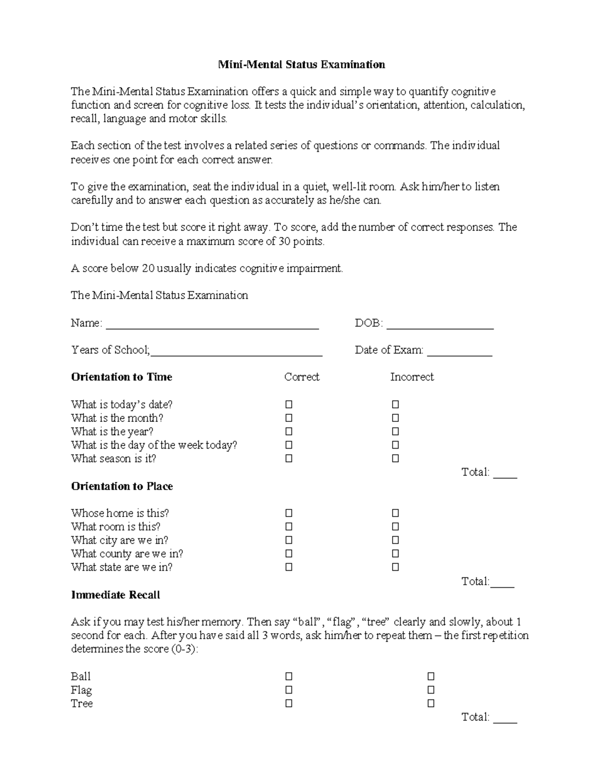 MMSE1 - Mini-Mental Status Examination The Mini-Mental Status ...