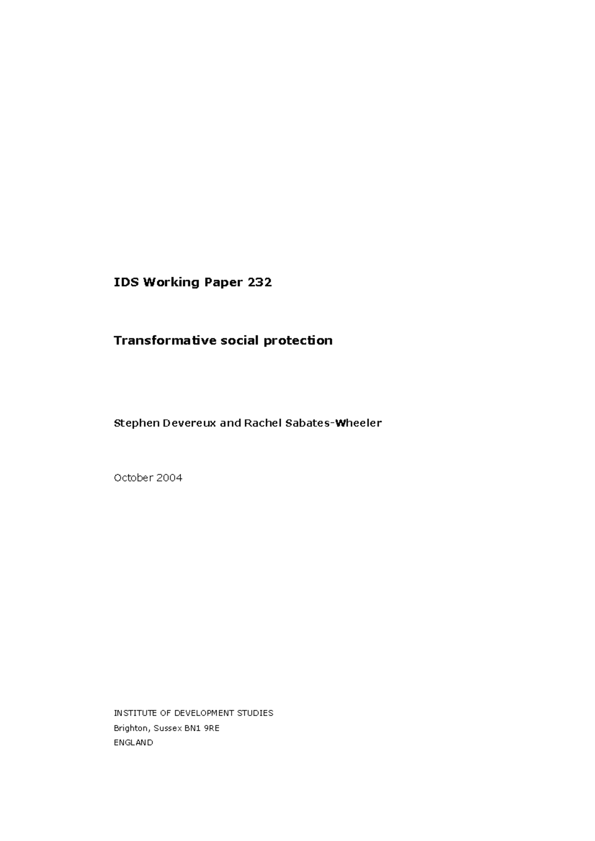 Transformative social protection - i IDS Working Paper 232 ...