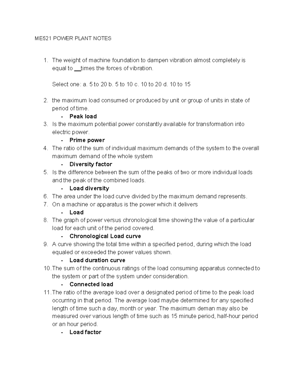 ME 521 Power Plant Notes - ME521 POWER PLANT NOTES The weight of ...