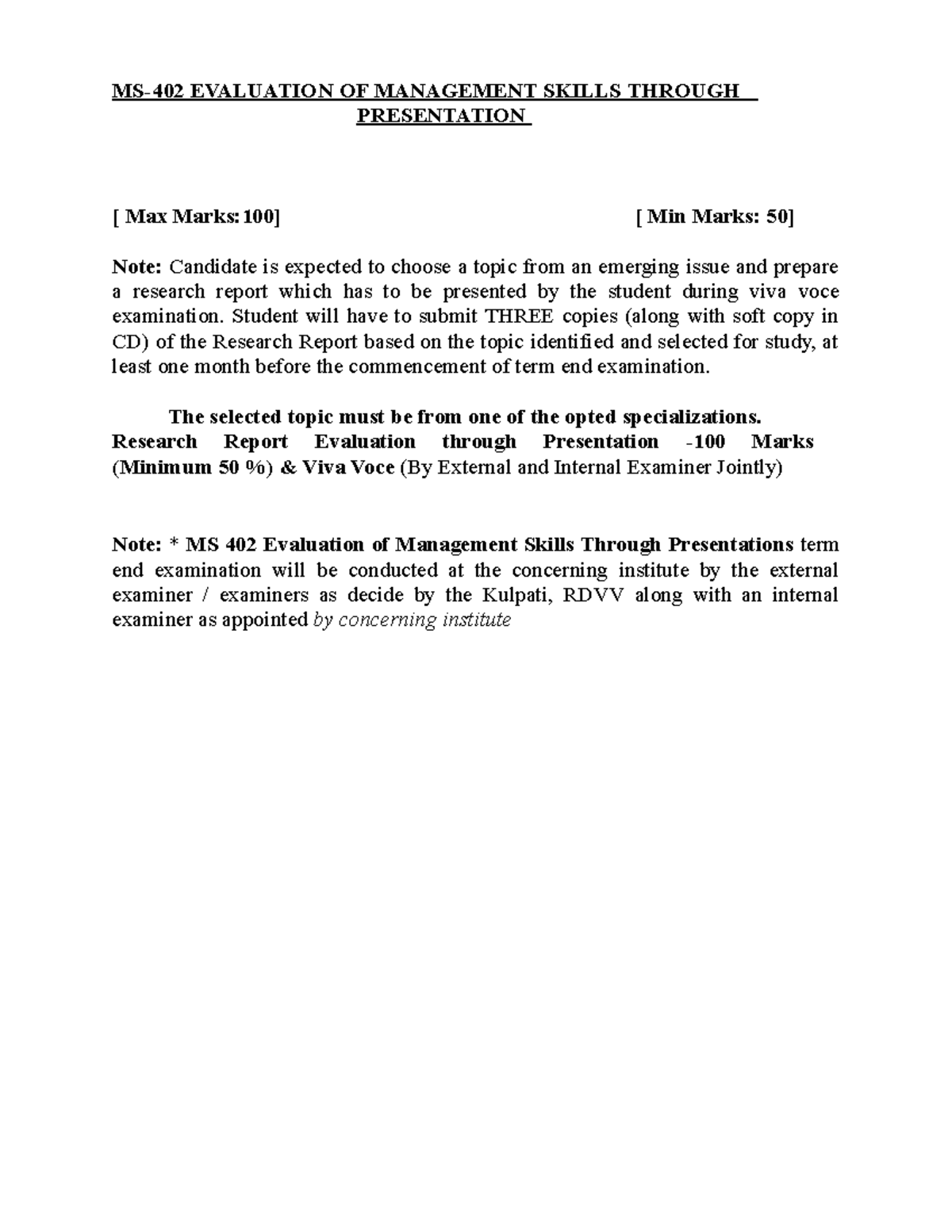 Project report format MBA IV SEM 2022 - MS-402 EVALUATION OF MANAGEMENT ...
