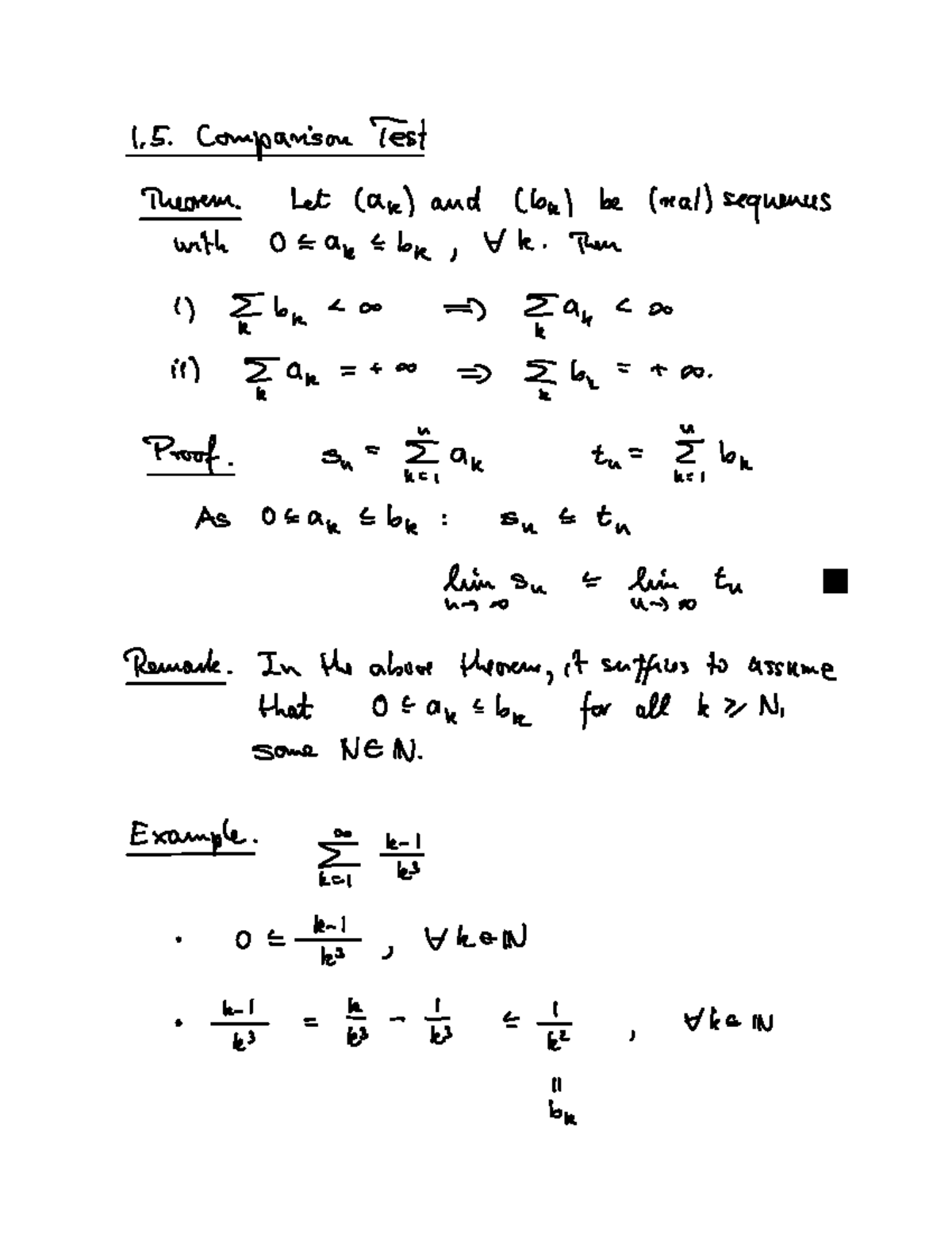 Lecture 2 2022 0-4 25 - Comparison Test Theorem Let ar and but be real ...