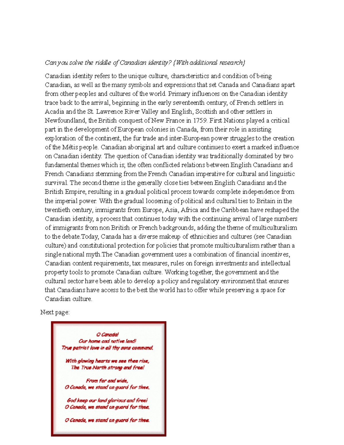 Can you solve the riddle of Canadian identity - Primary influences on ...