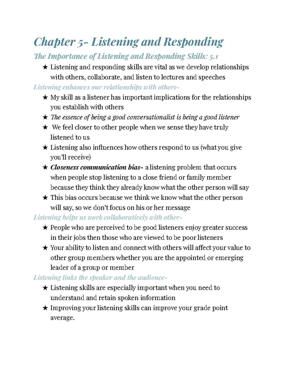 Chapter 5 - Chapter 5- Listening and Responding e Importance of ...