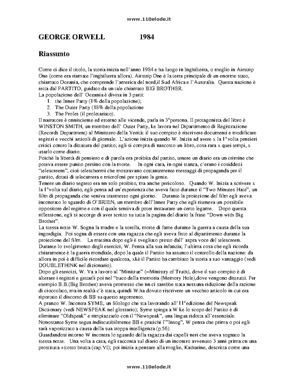 Riassunto 1984 - george orwell - GEORGE ORWELL 1984 Riassunto Come ci ...