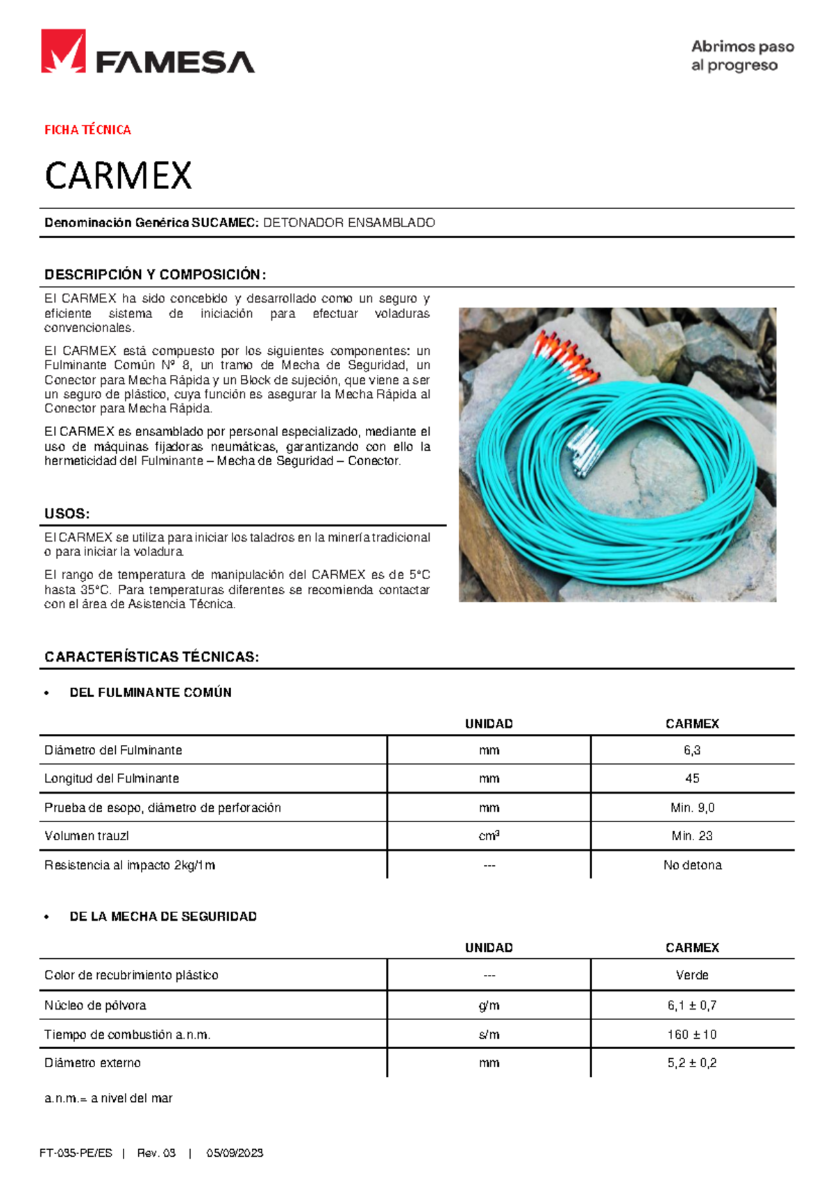 3 FT- Carmex - producto famesa - FT- 035 - PE/ES | Rev. 0 3 | 05 / 09 ...