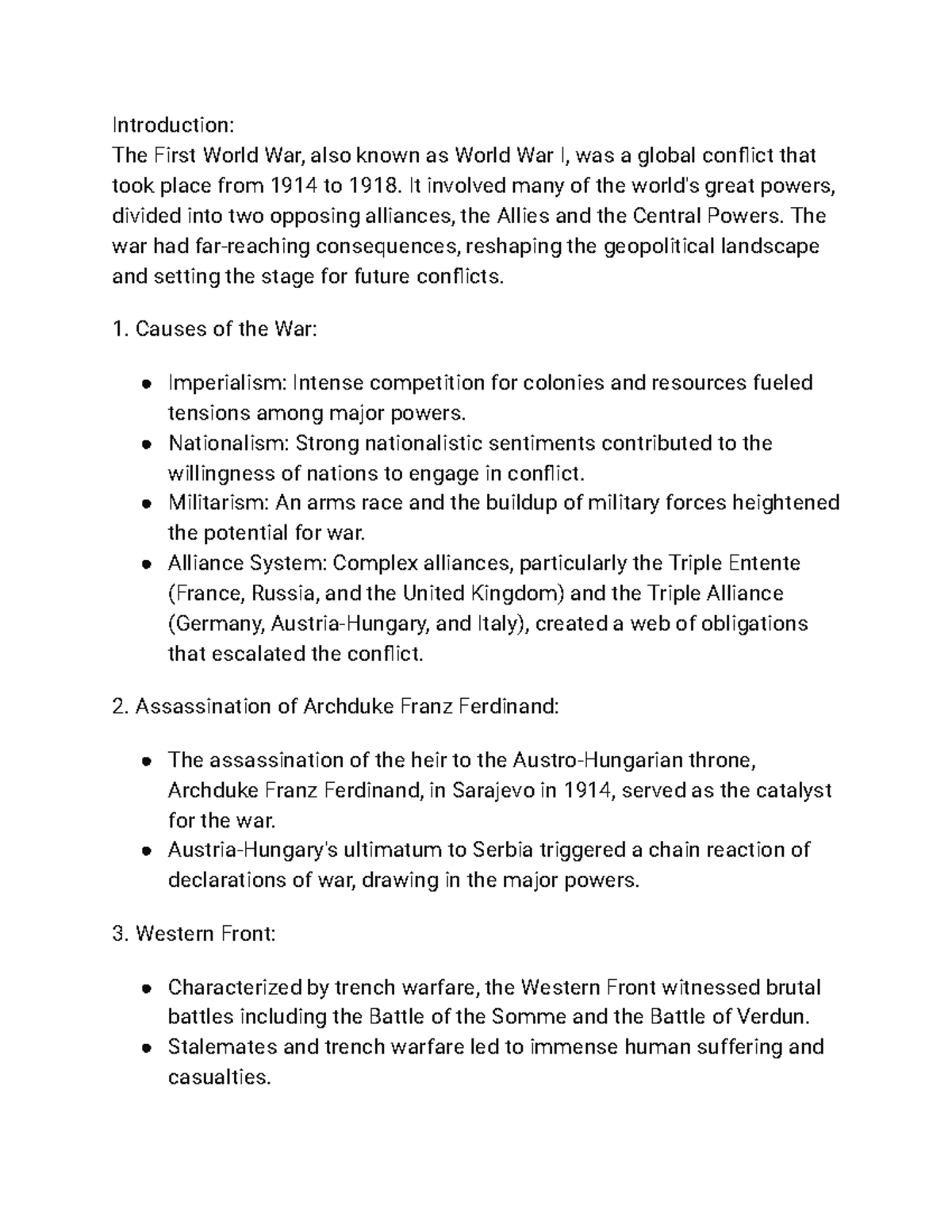 Introduction world war 1 - Introduction: The First World War, also ...