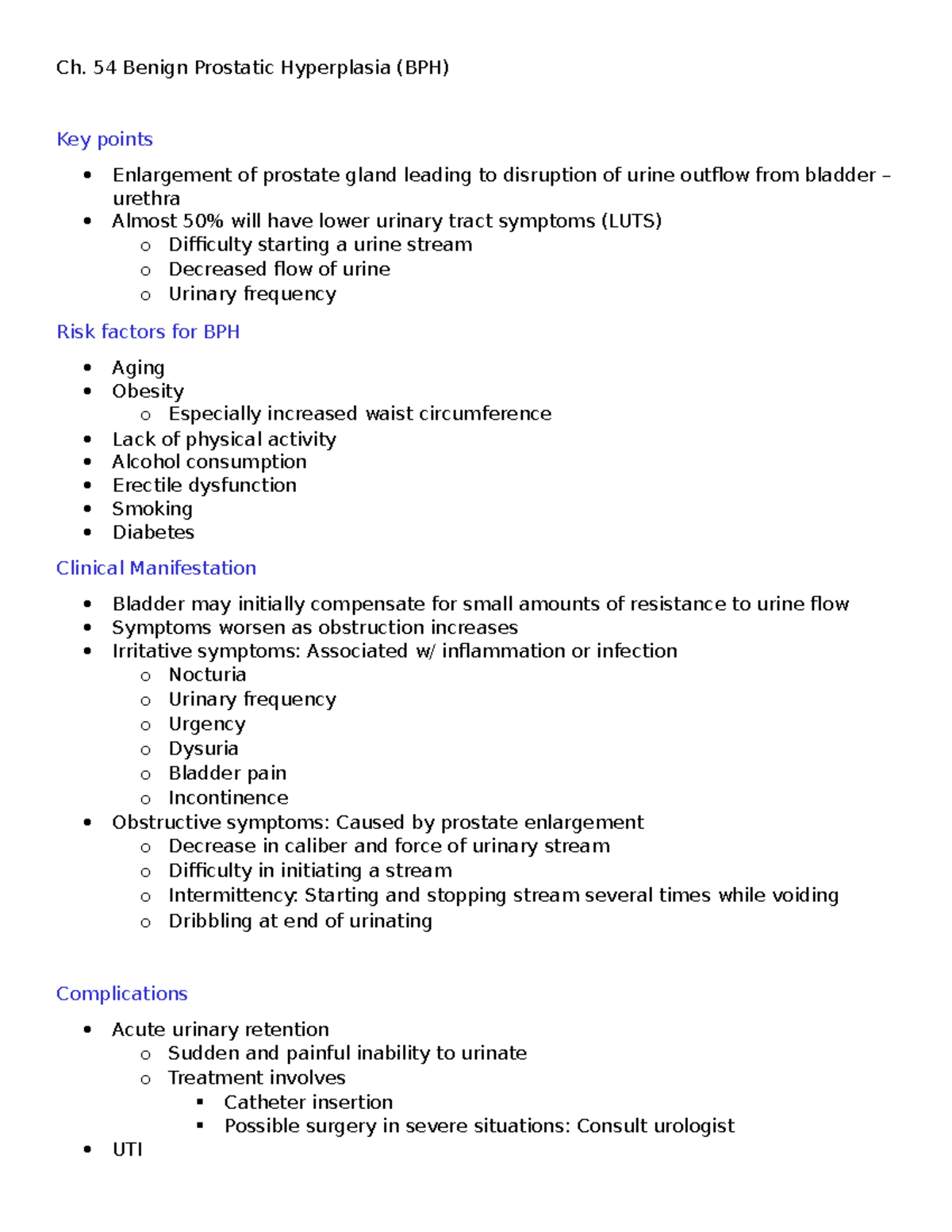 Chapter 54 Benign Prostatic Hyperplasia (BPH),Prostate Cancer - Ch. 54 ...