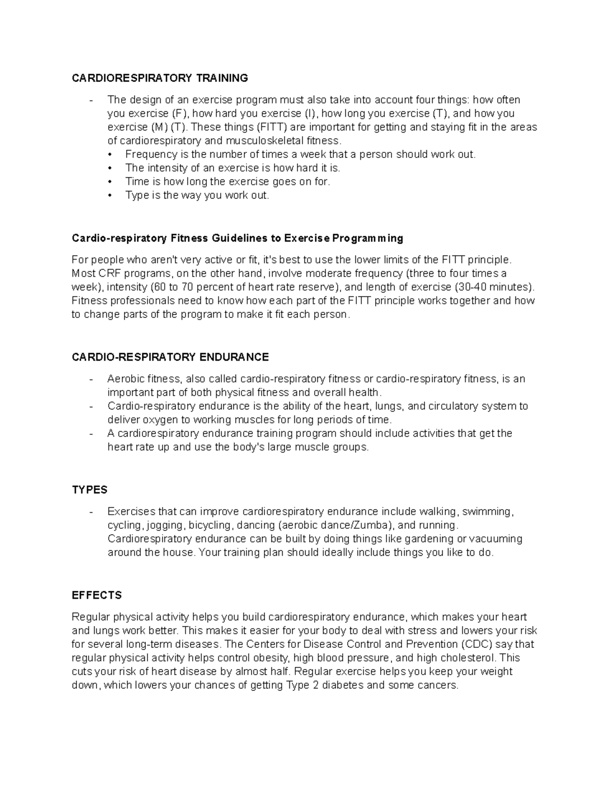 Cardiorespiratory Training - CARDIORESPIRATORY TRAINING The design of ...