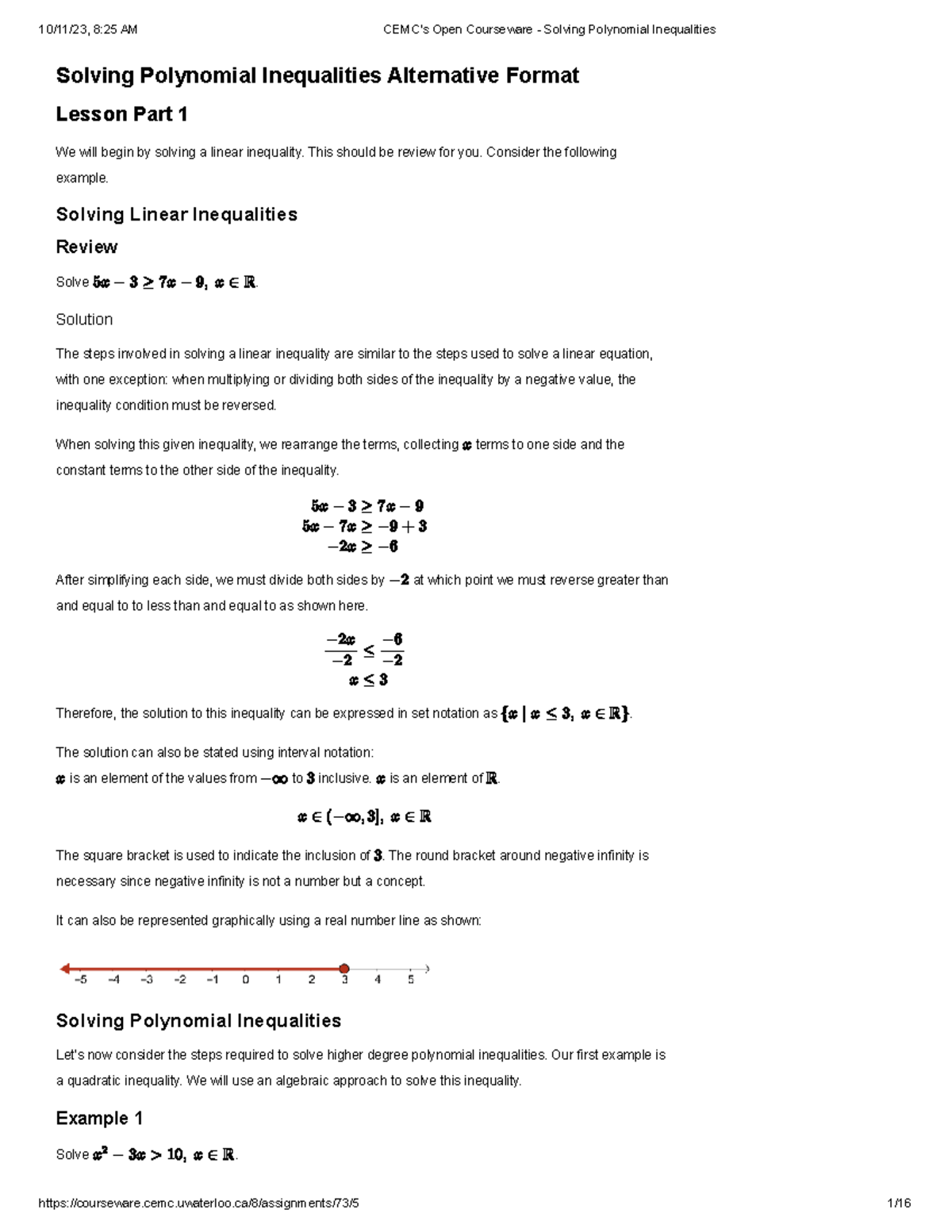 CEMC's Open Courseware - Solving Polynomial Inequalities - Solving ...