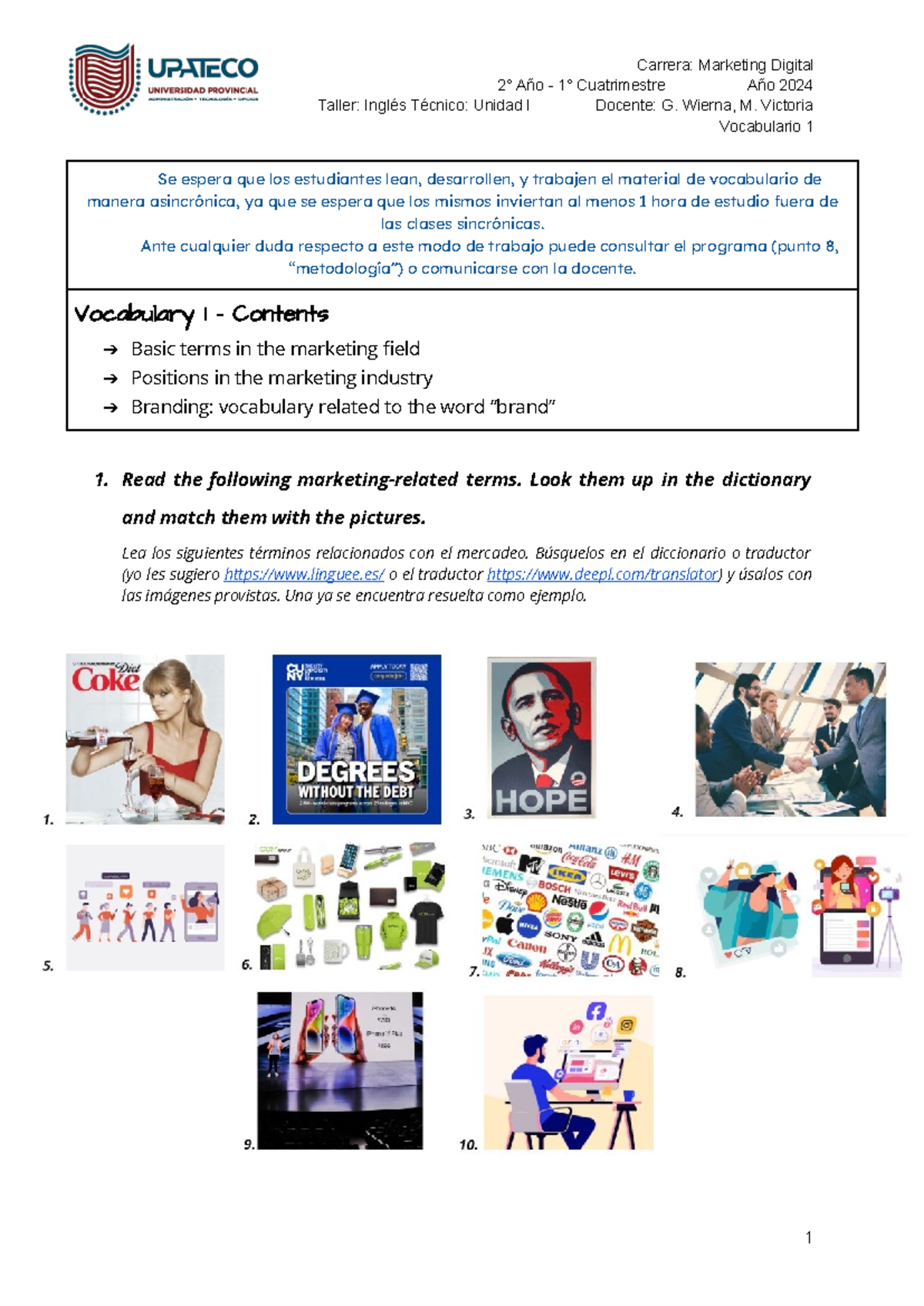 VOC 1 - MD - Vocabulario #1 para presentar - Carrera: Marketing Digital ...