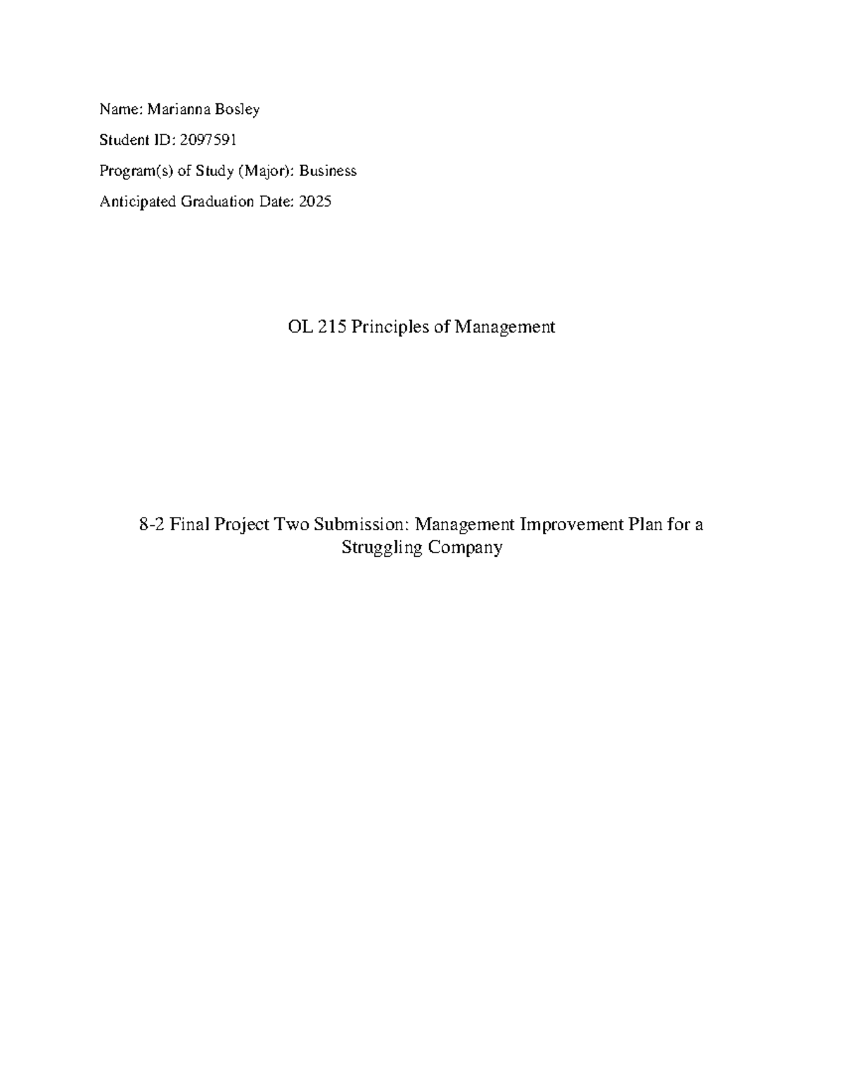 8-2 Final Project Two - Name: Marianna Bosley Student ID: 2097591 ...