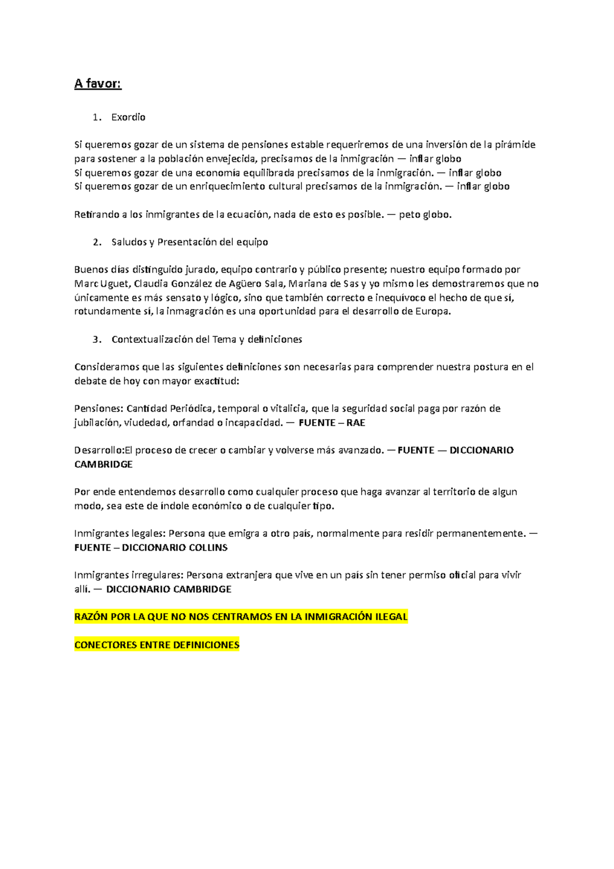 Debate esade inmigración - A favor: Exordio Si queremos gozar de un ...