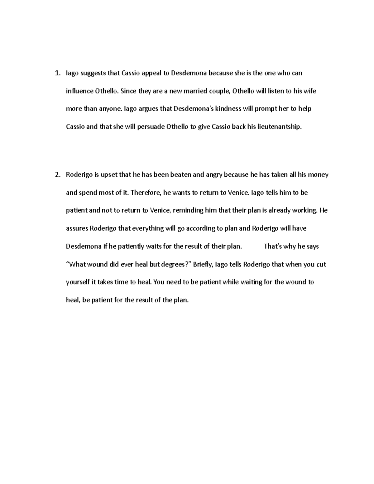 Othello Act 2 part 3 - Assignment - Iago suggests that Cassio appeal to ...