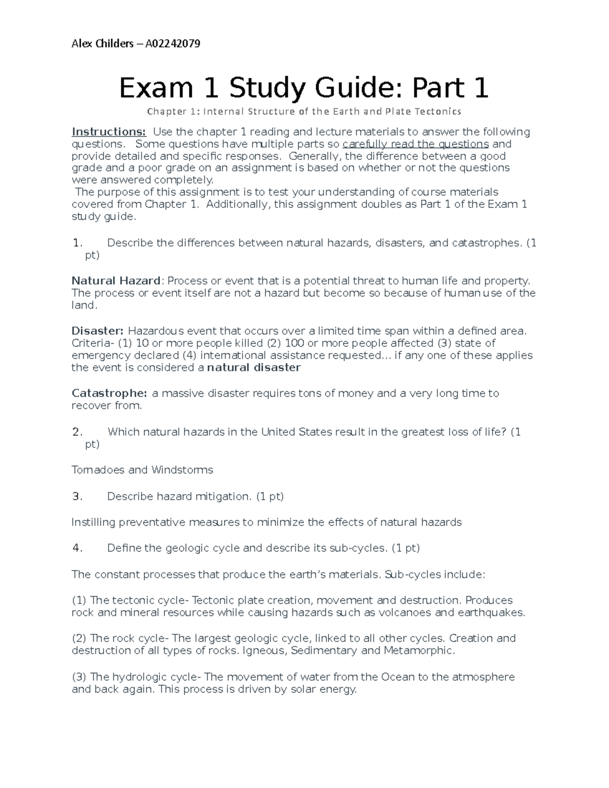 Study Guide Chapter 1 - Alex Childers – A Exam 1 Study Guide: Part 1 ...