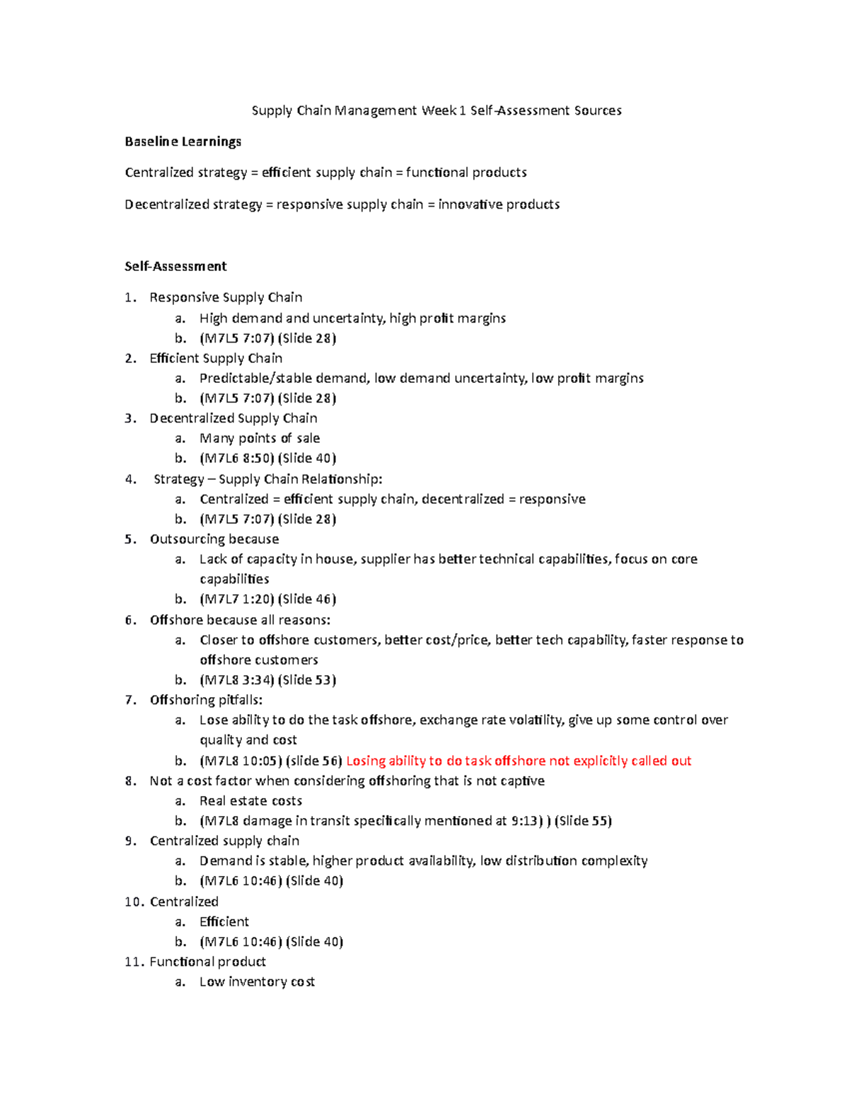 Supply Chain Week self assessment answer - Supply Chain Management Week ...