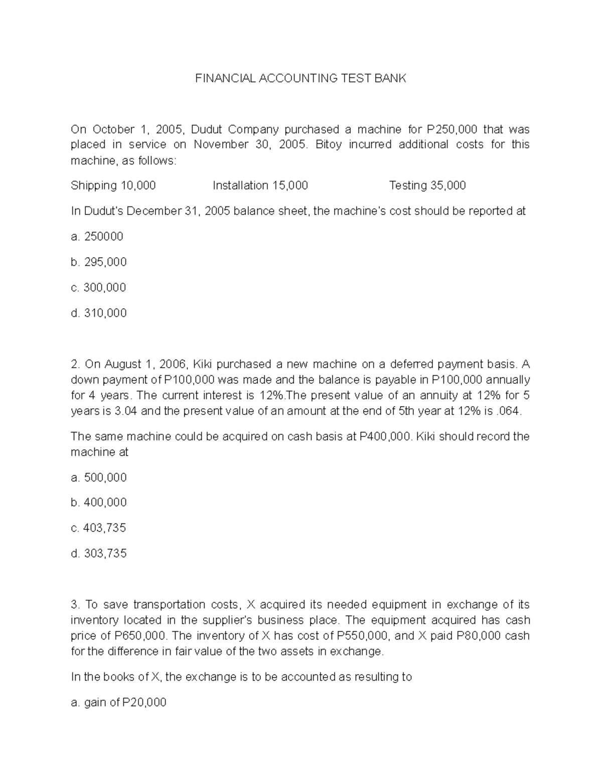 Financial Accounting TEST BANK - FINANCIAL ACCOUNTING TEST BANK On ...