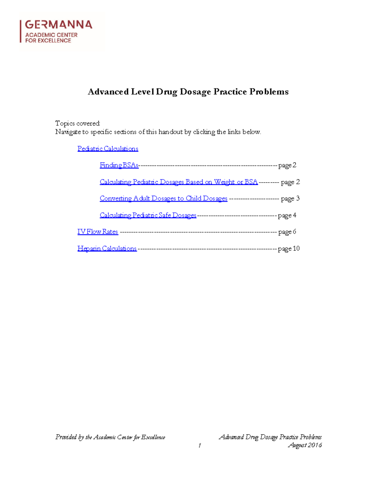 Advanced Drug Dosage Practice Problem Packet - Provided by the Academic ...