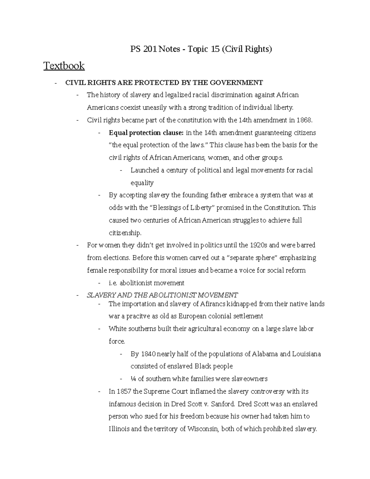 PS 201 Notes - Topic 15 (Civil Rights) - PS 201 Notes - Topic 15 (Civil ...