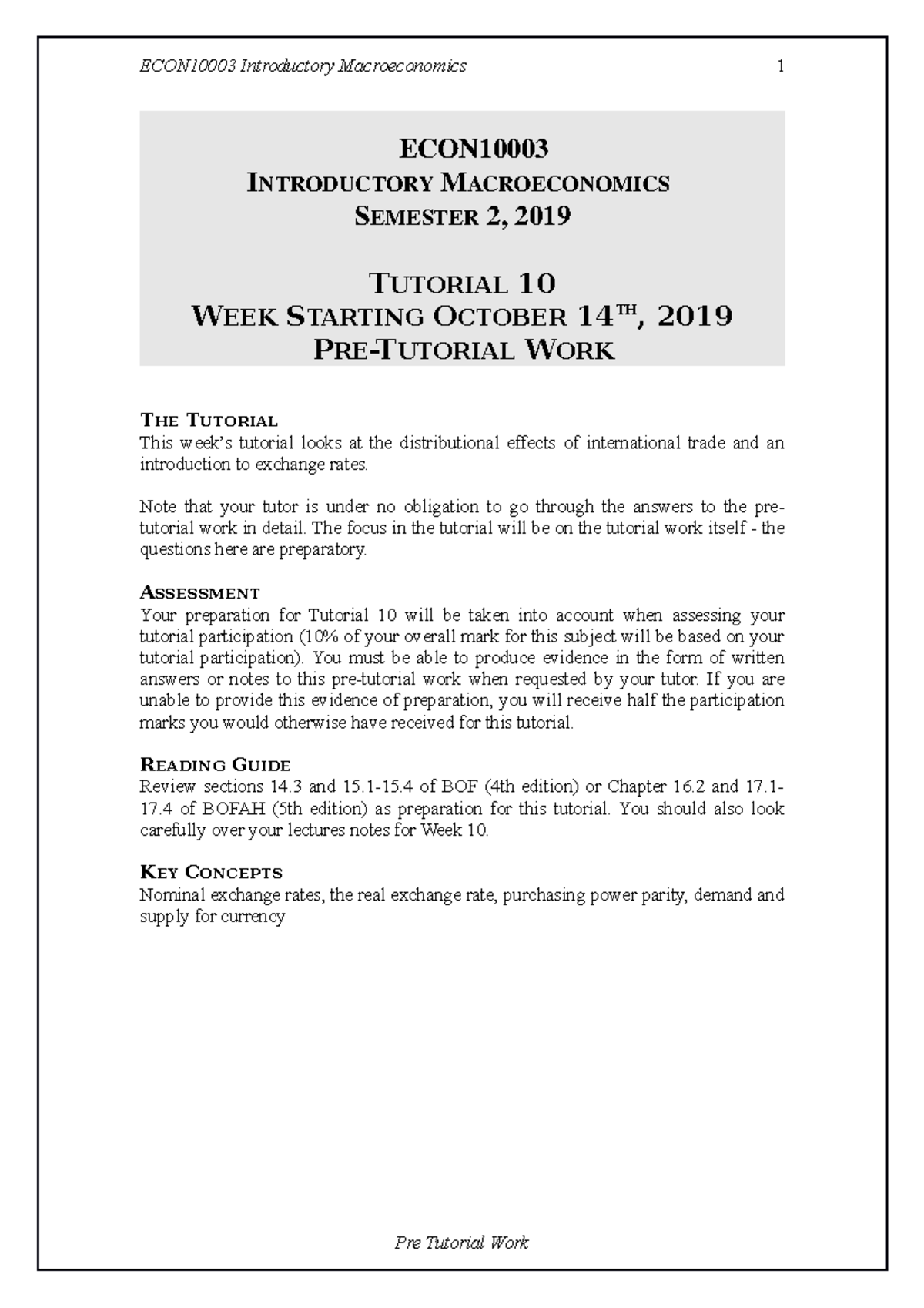T10 Pretutorial 2019 - Tutorial work for ECON10003, Semester 2 of 2019. Solutions also posted ...