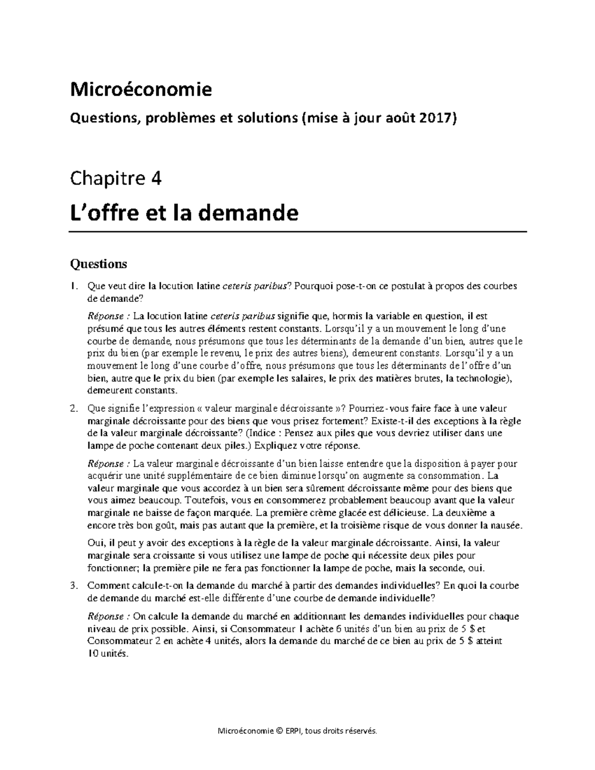 Acemoglu micro-macro ch04 solutionnaire - Microéconomie Questions, problèmes et solutions (mise ...