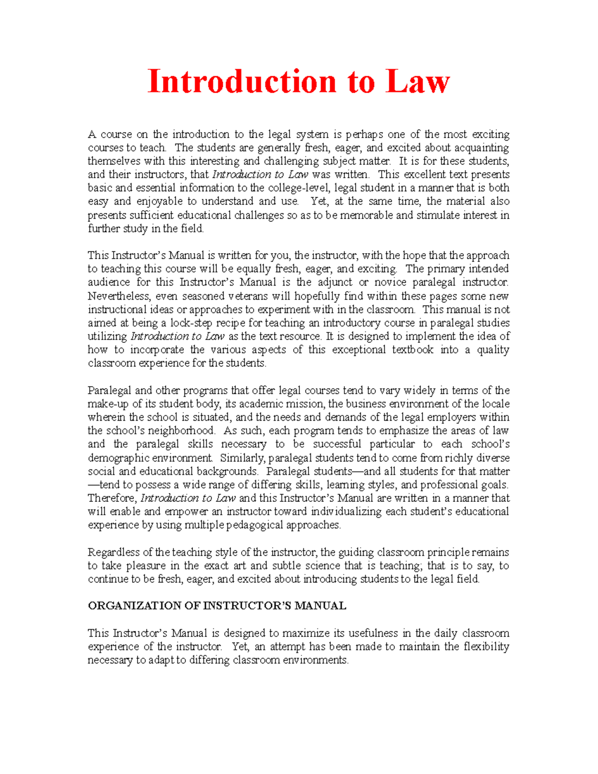 Ch00 Introduction to Law - Introduction to Law A course on the ...