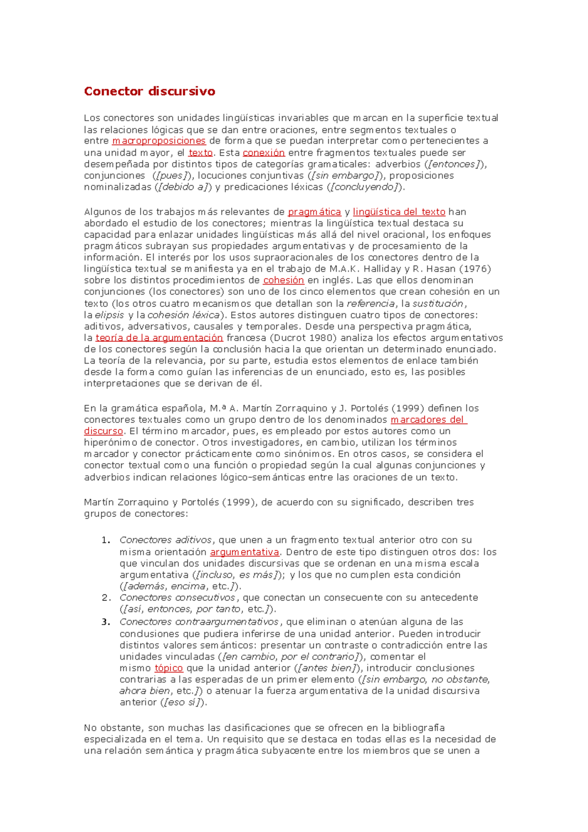 Conector discursivo - Esta conexión entre fragmentos textuales puede ...
