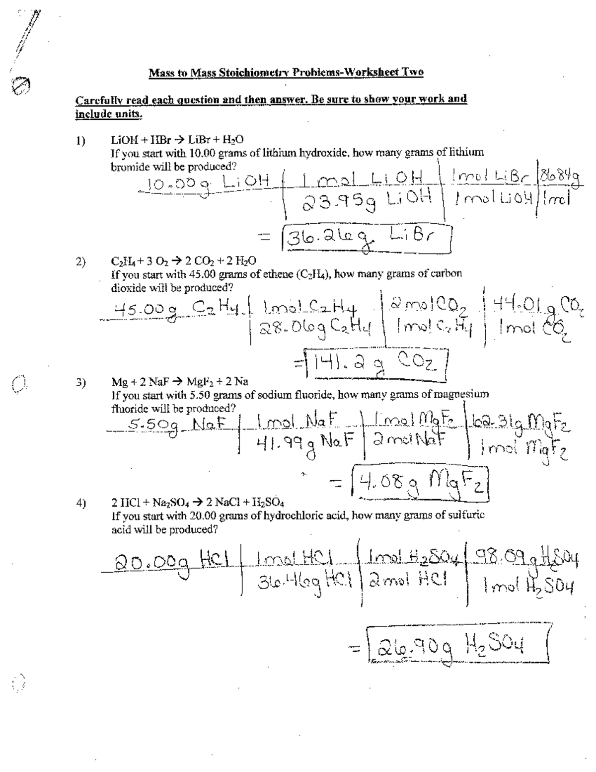 U2Stoich 1AK - Stoichiometry key - CHEM 101 - Illinois - Studocu