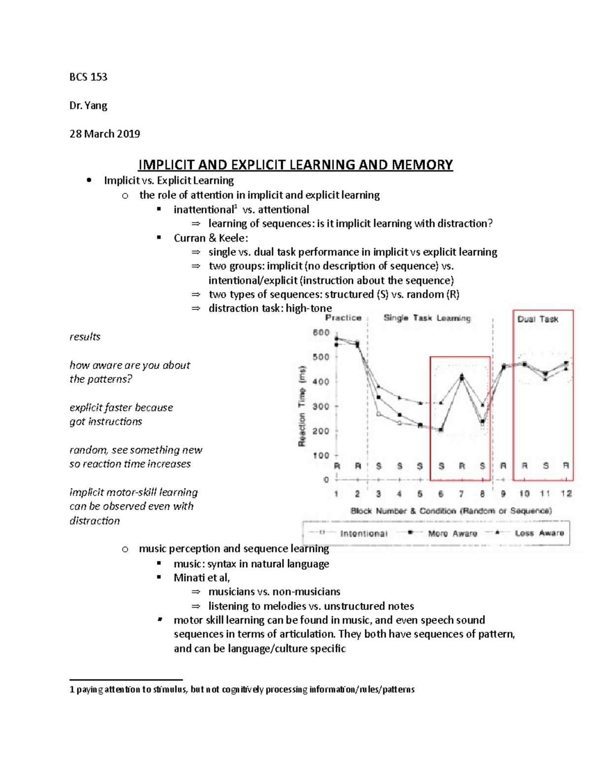Implicit and Explicit Learning and Memory - BCS 153 Dr. Yang 28 March ...